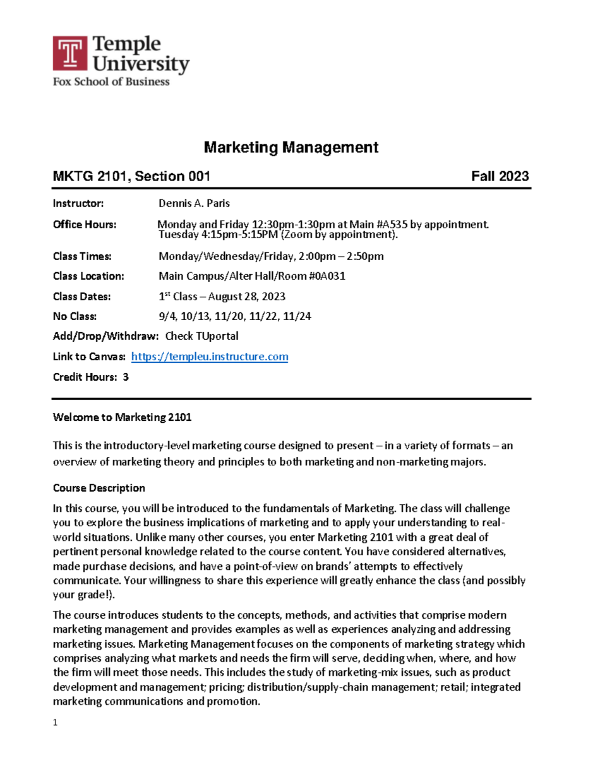 Marketing Management MKTG 2101 Course Overview - Studocu
