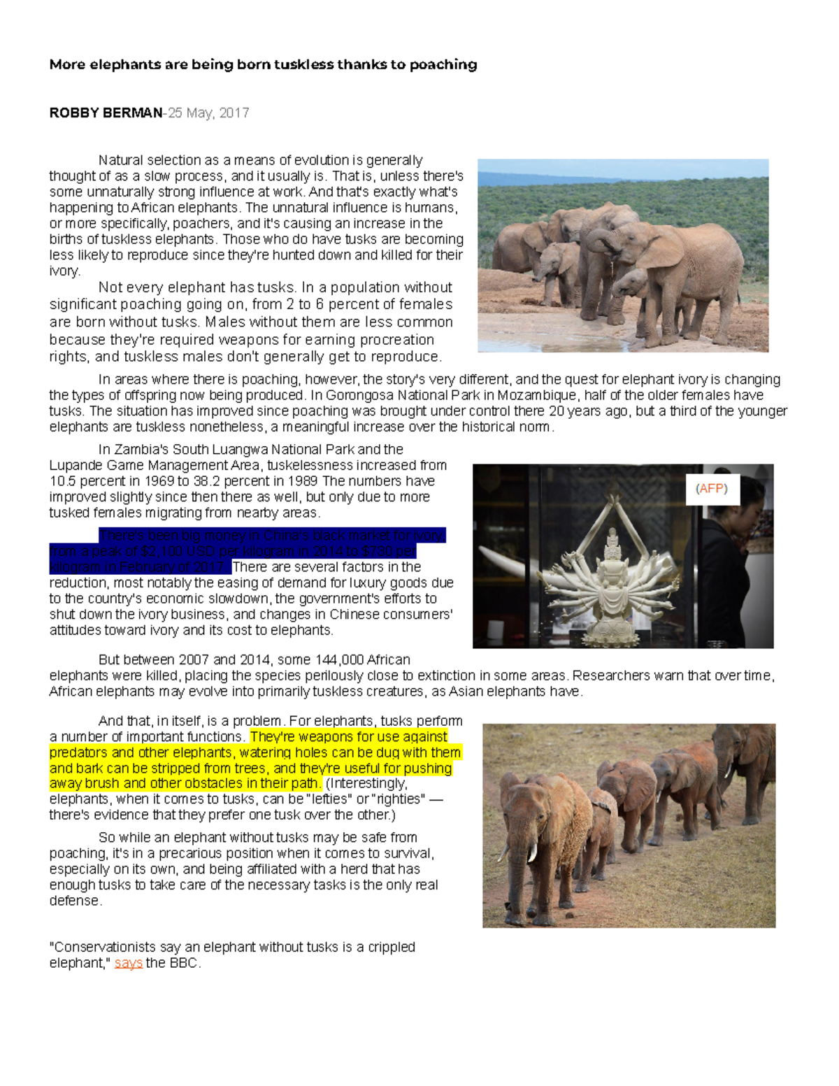 Copy of Bio 1.3 - Lesson 6 - Student Document - More elephants are ...