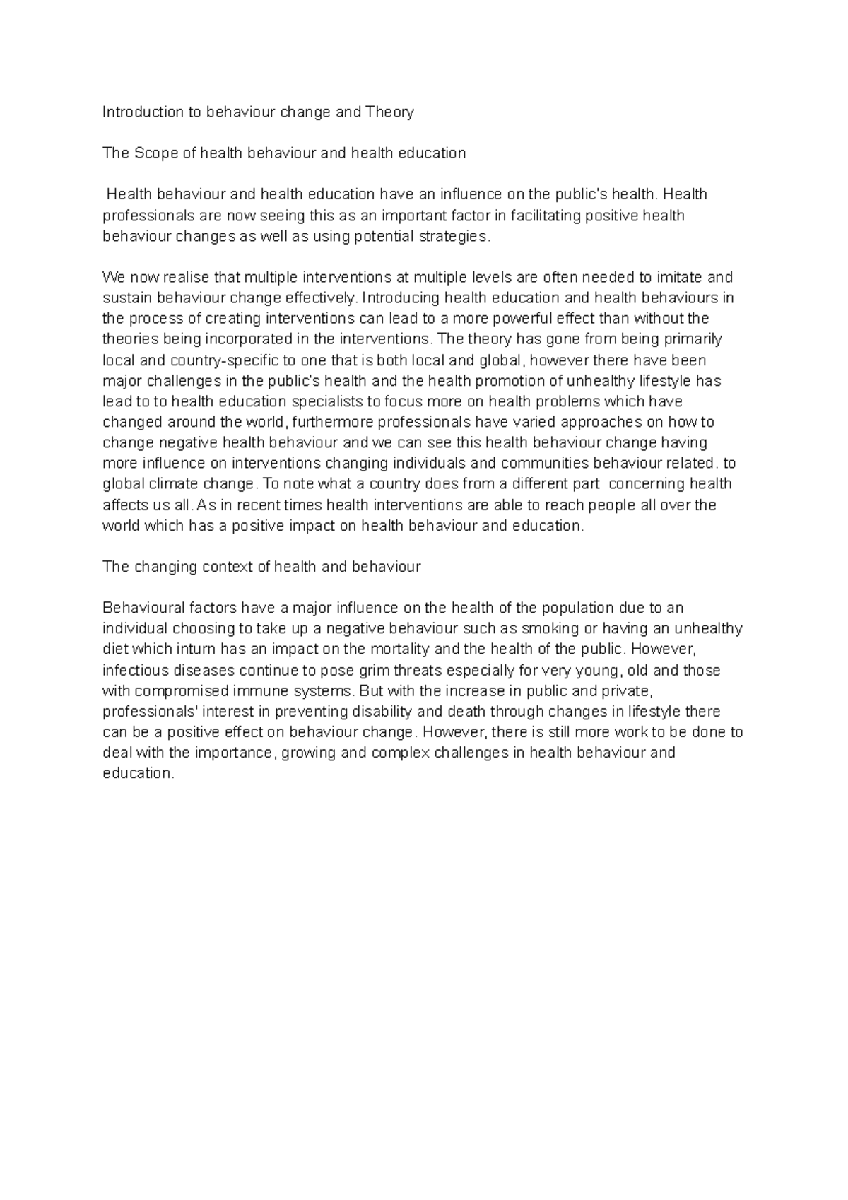 Introduction to behaviour change and Theory - Health professionals are ...