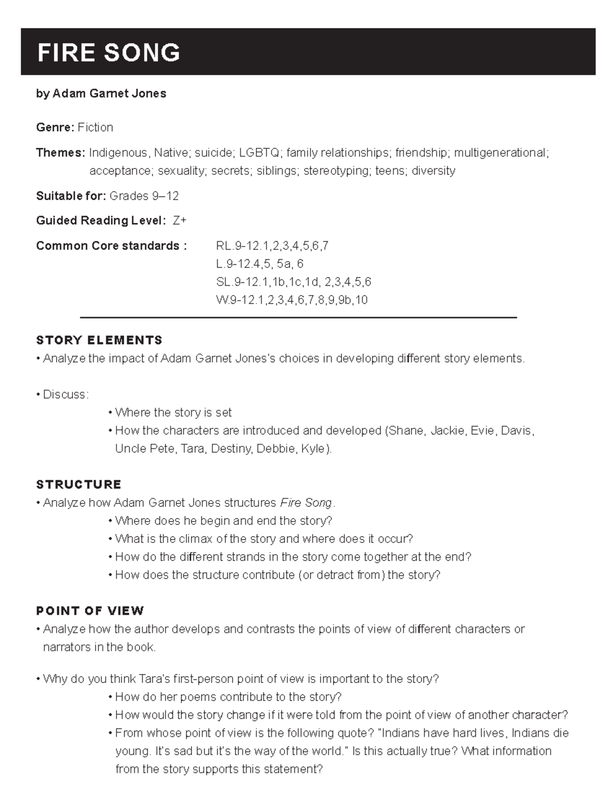 Firesong lesson ideas - FIRE SONG by Adam Garnet Jones Genre: Fiction ...