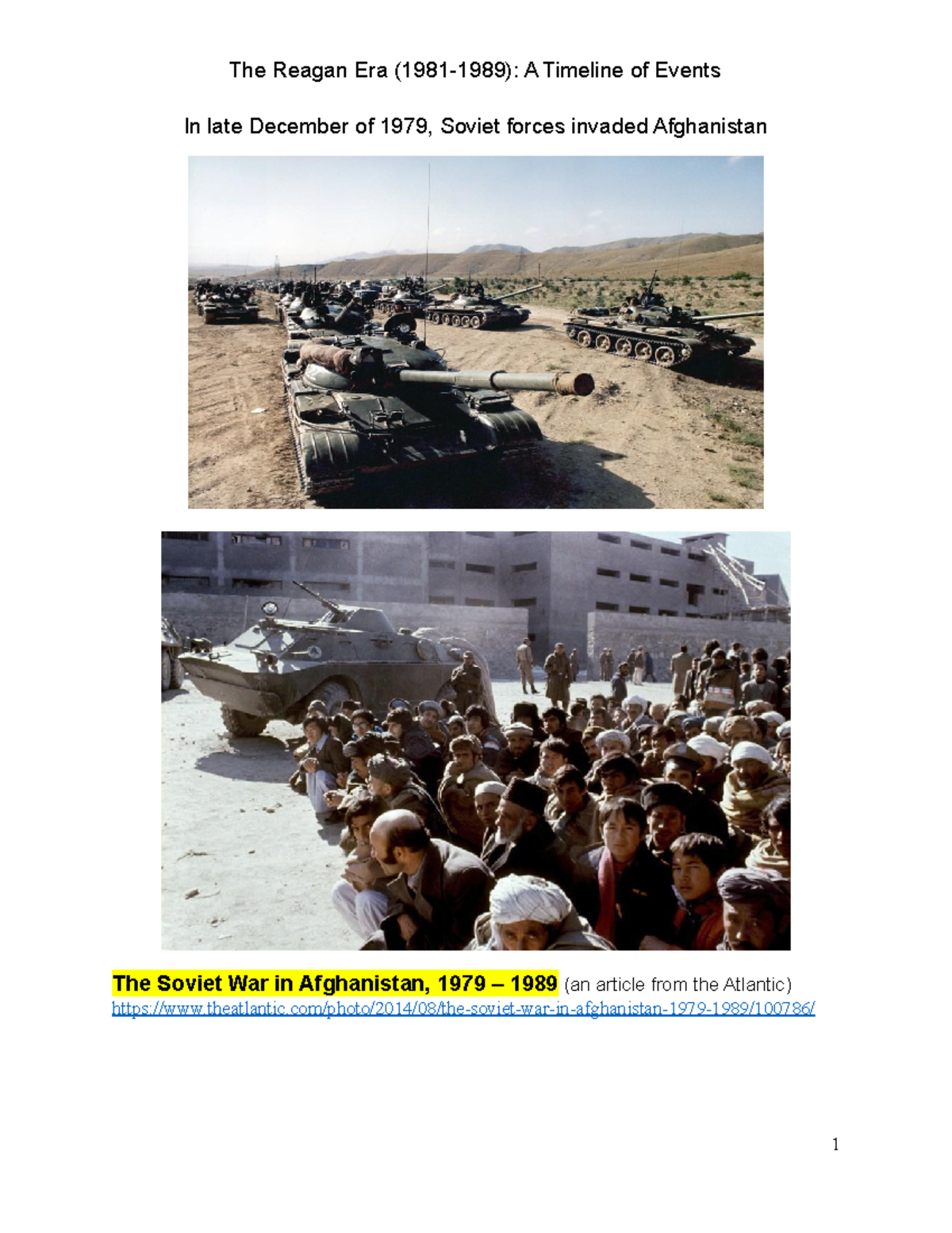 U30 L48 A2 Reagan Era Timeline the 1980s - In late December of 1979 ...