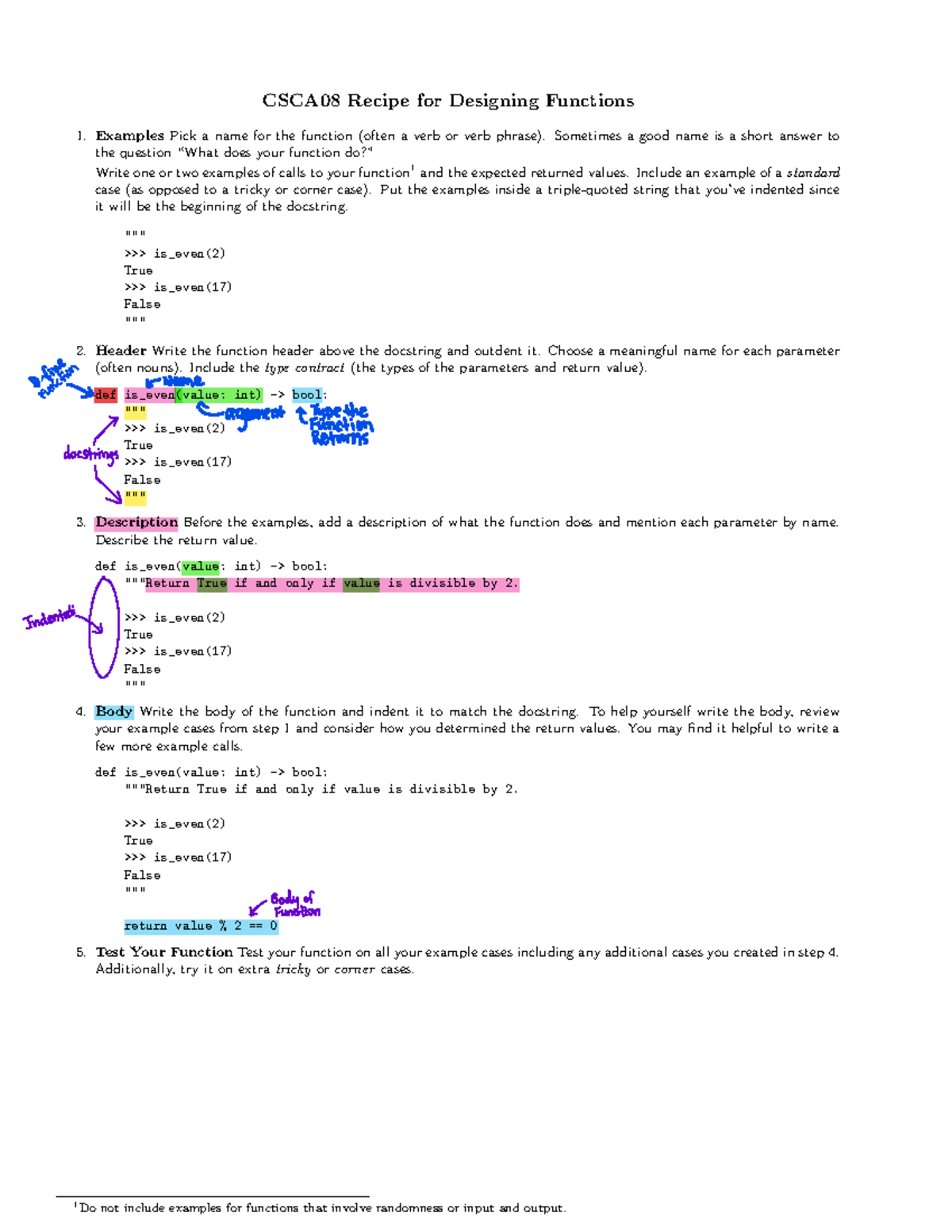 Design recipe - Lecture notes 2 - CSCA08 Recipe for Designing Functions ...