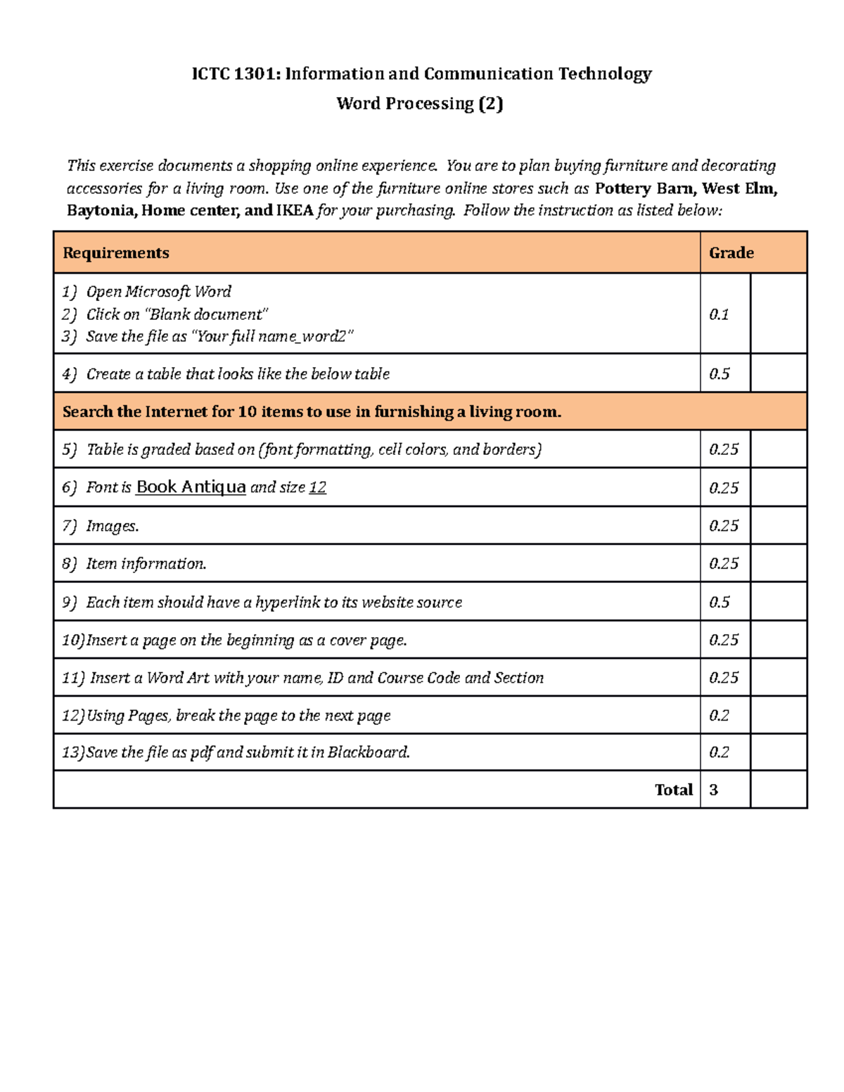 Word Processing 2 - Creating Tables and hyperlinks - ICTC 1301 ... Word Processing 2 - Creating Tables and hyperlinks - ICTC 1301 ...