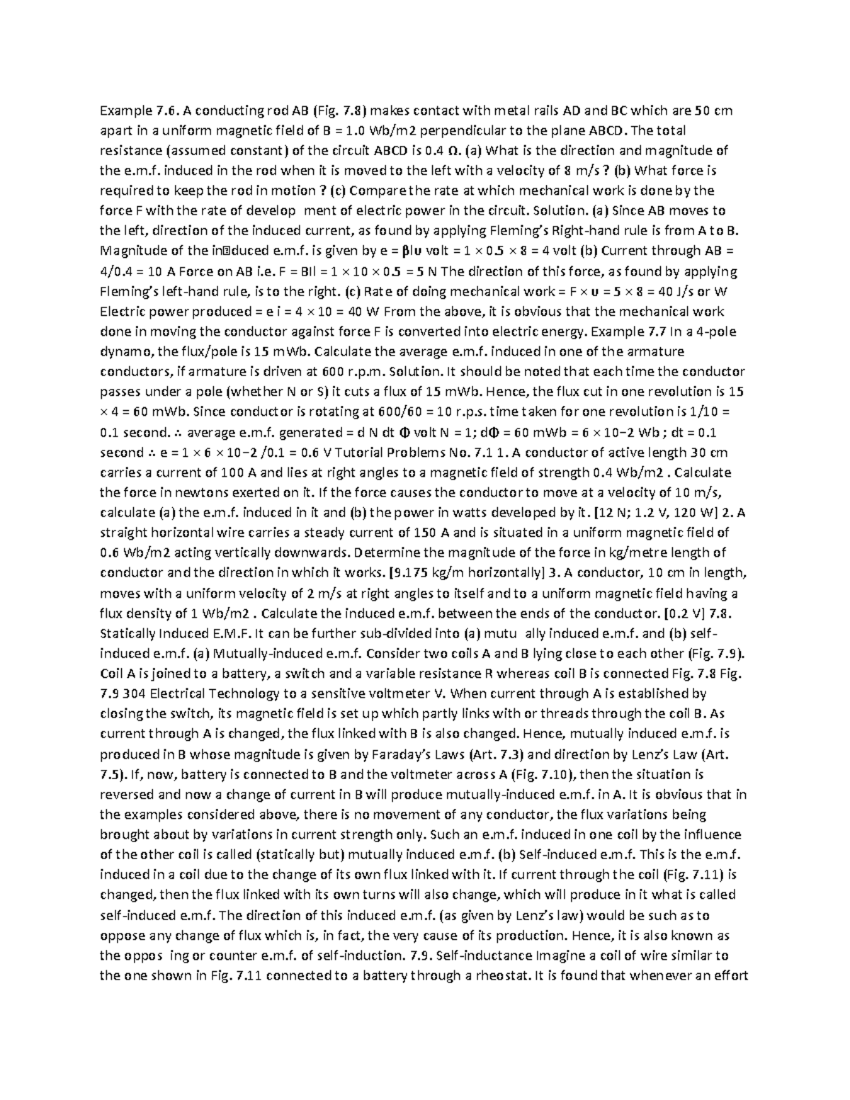 60 - dgsdg - Example 7. A conducting rod AB (Fig. 7) makes contact with ...