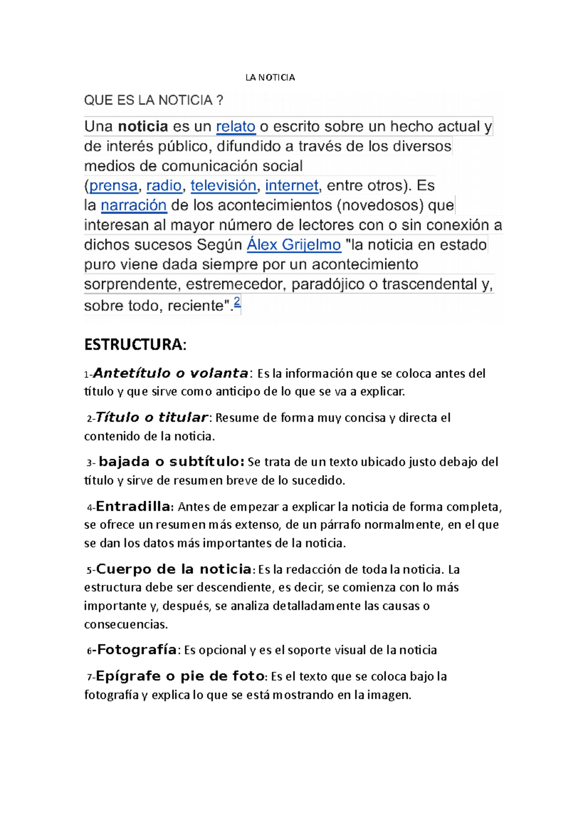 LA Noticia - LA NOTICIA ESTRUCTURA: 1 - Antetítulo o volanta: Es la ...