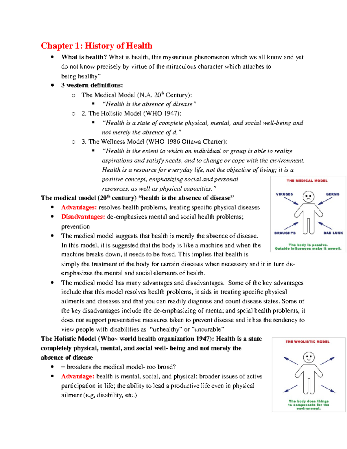Module 1 HLST - Lecture notes 1 - Chapter 1: History of Health What is ...