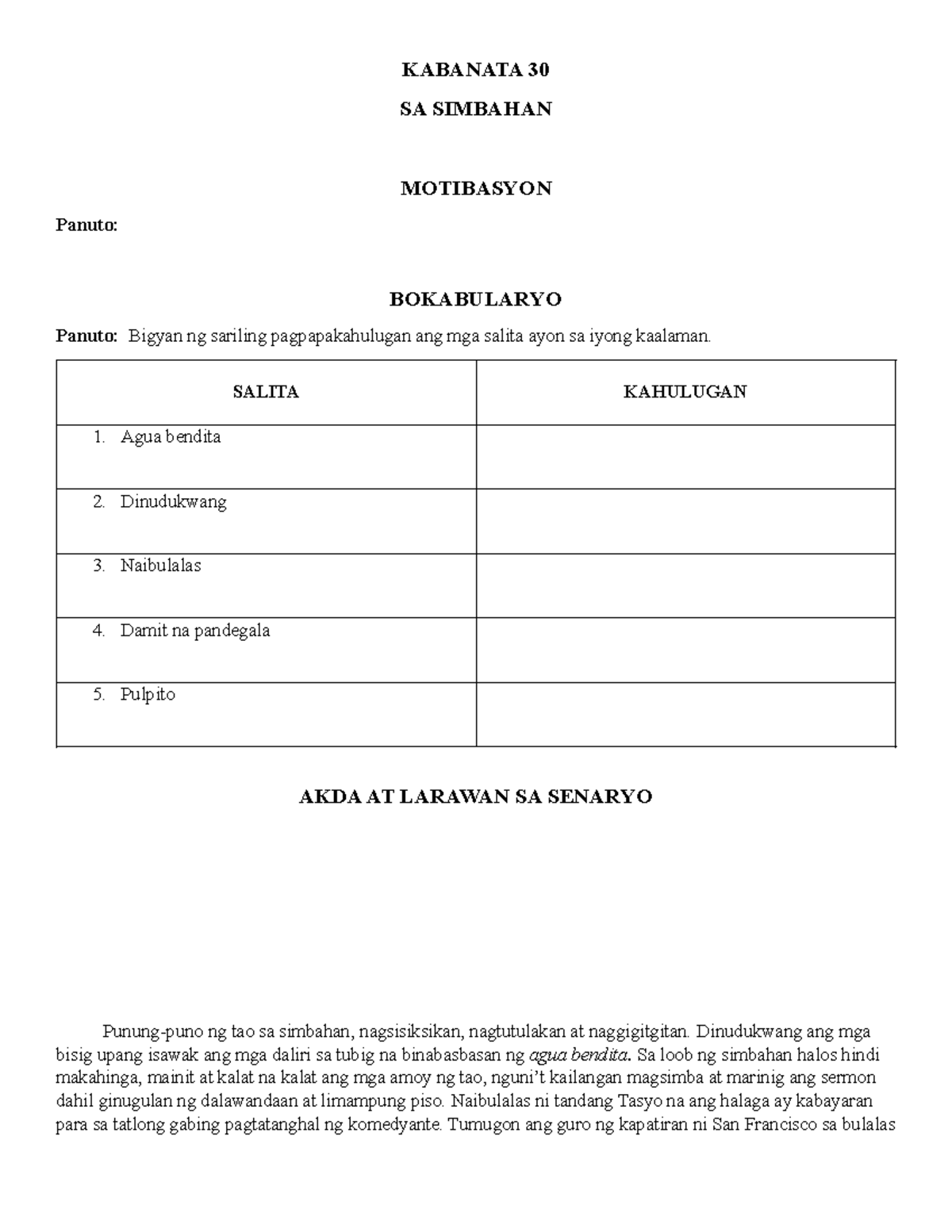 Kabanata 30 noli - KABANATA 30 SA SIMBAHAN MOTIBASYON Panuto ...