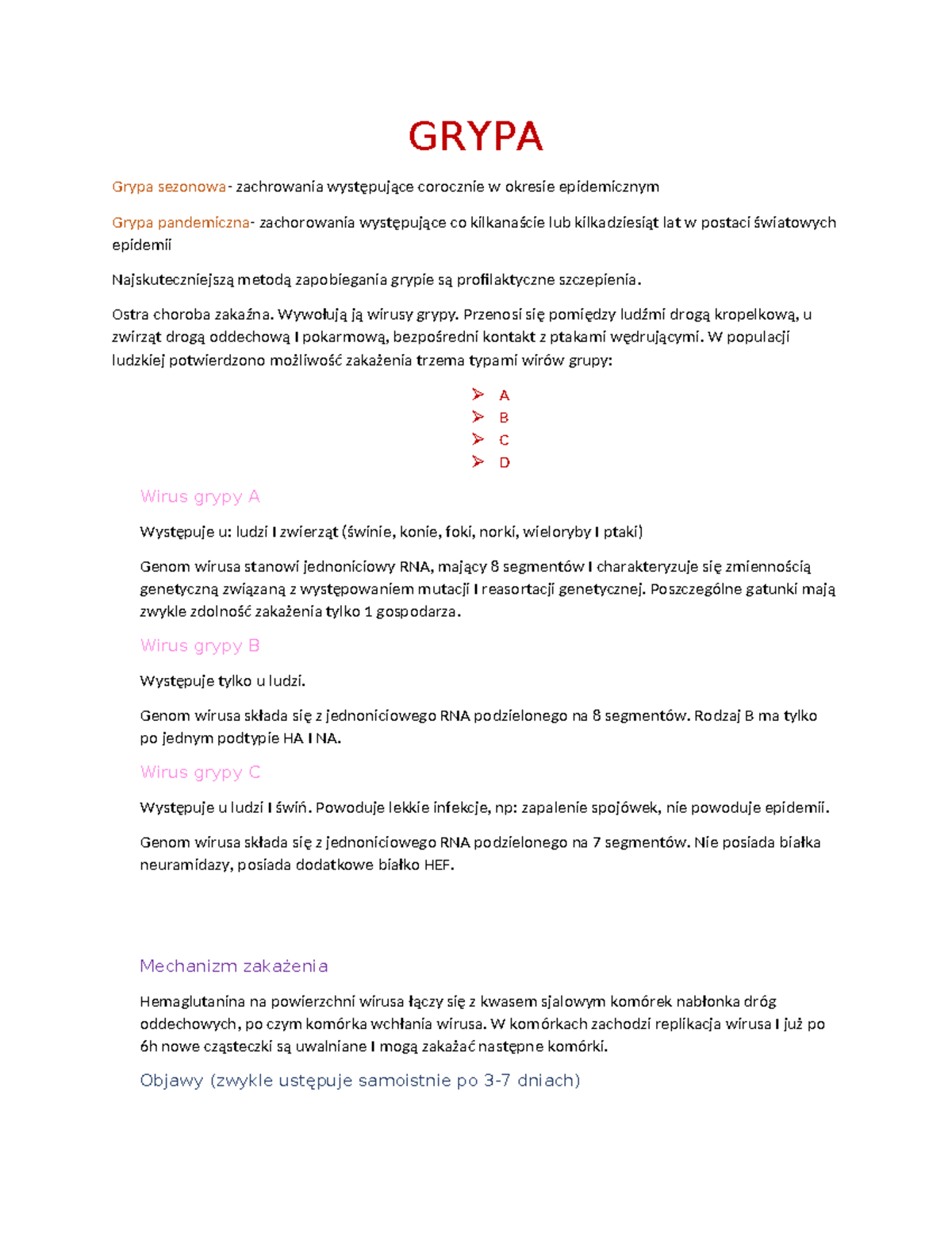 Grypa - GRYPA Grypa sezonowa- zachrowania występujące corocznie w ...