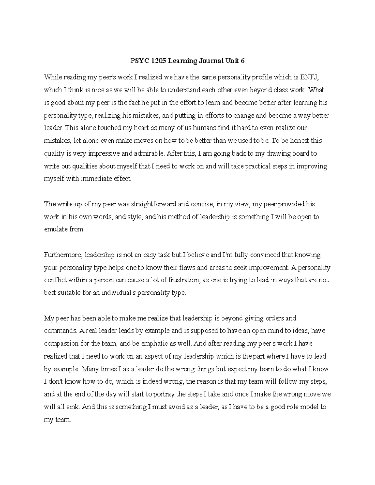 PSYC 1205 Learning Journal 6 - PSYC 1205 Learning Journal Unit 6 While ...