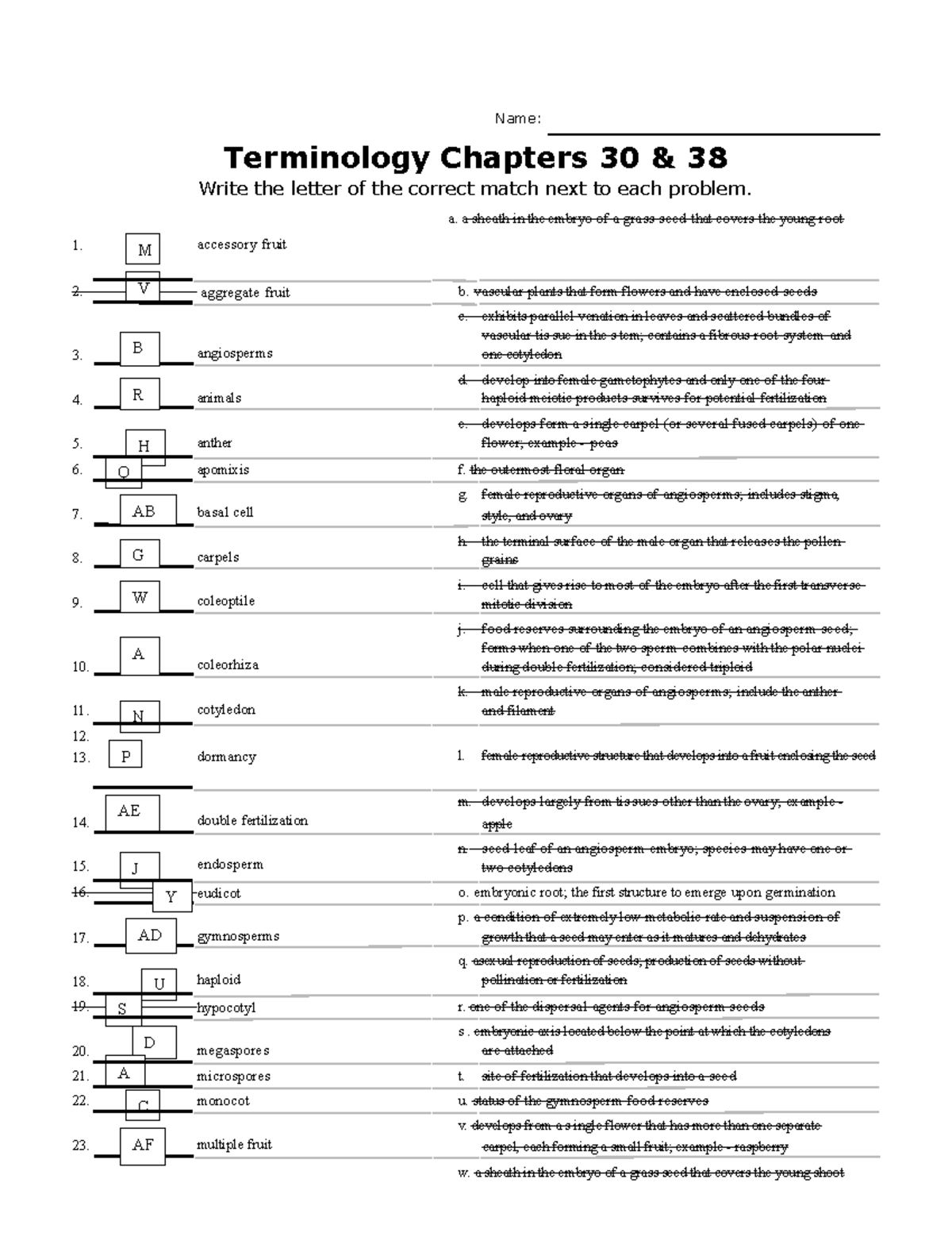 Terminology Chapters 30 38 - Name: Terminology Chapters 30 & 38 Write ...