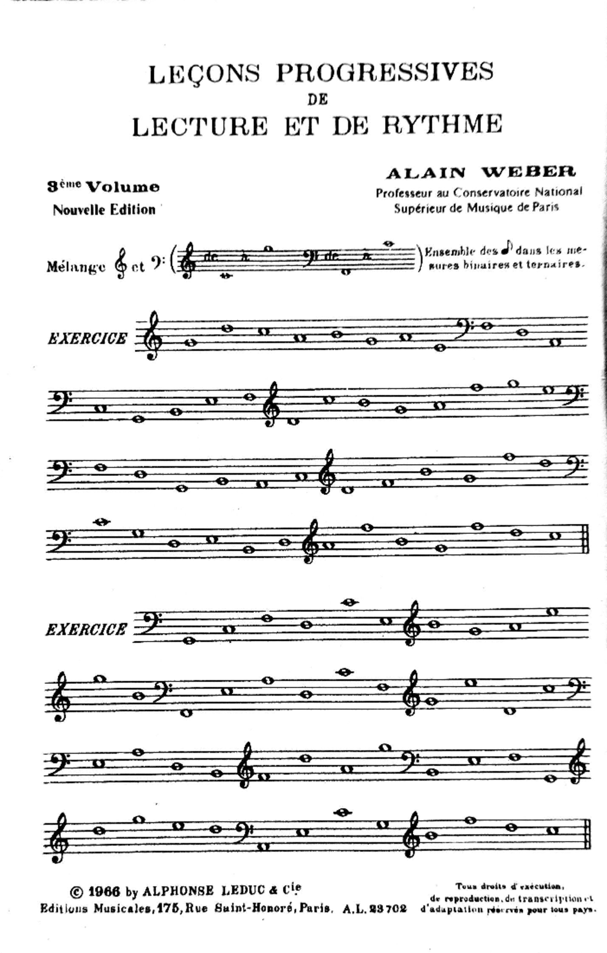 Exercices solfège - LEÇONS PROGRESSIVES DE LECTURE ET DE RYTHME ALAIN ...