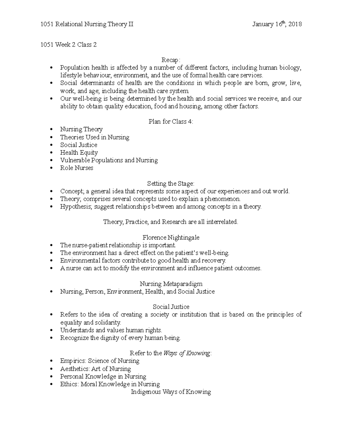 Week 2 Class 2 - assorted lecture notes - 1051 Week 2 Class 2 Recap ...