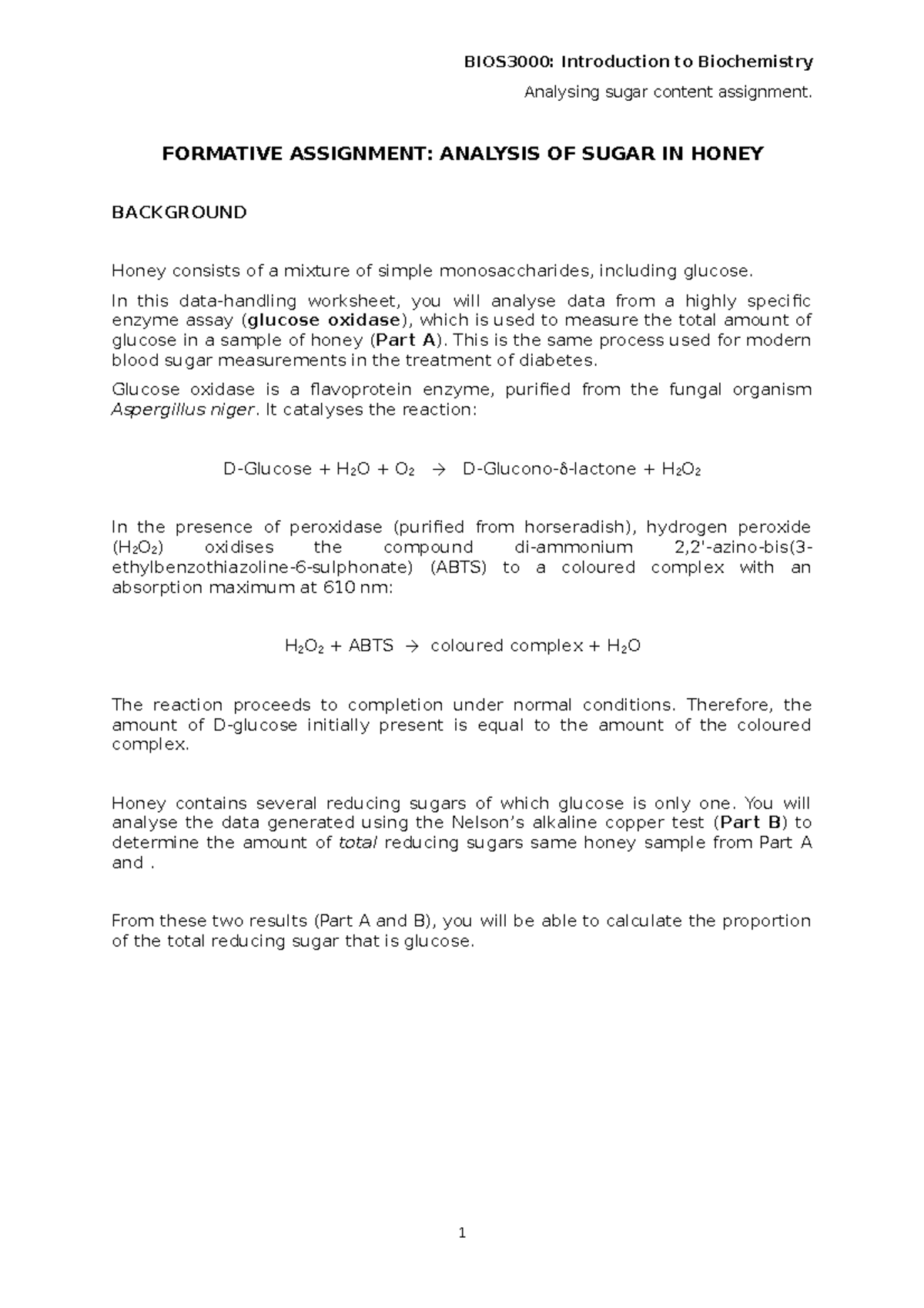 BIOS3000 Sugar calculations worksheet Clean - Analysing sugar content ...