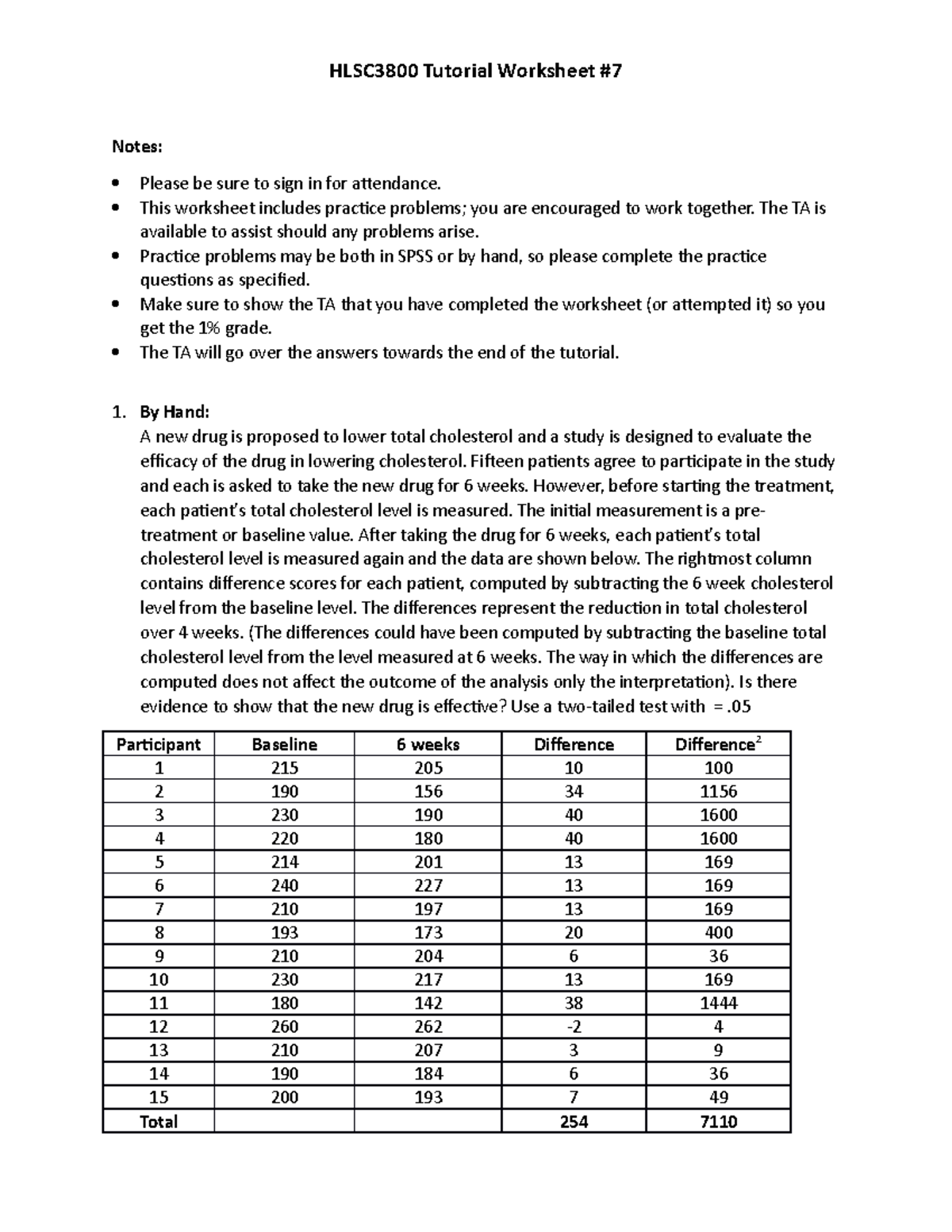 Tutorial 7 - solutions - HLSC3800 Tutorial Worksheet Notes: Please be ...
