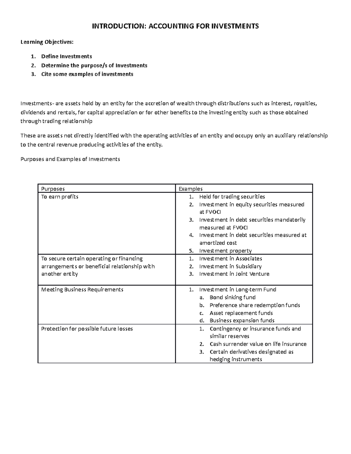 Introduction to Investments Material - INTRODUCTION: ACCOUNTING FOR ...