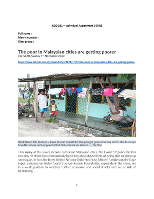 ECO261 Individual Assignments 3&4 (NUR ASMA Danish) - INTRODUCTION TO ...