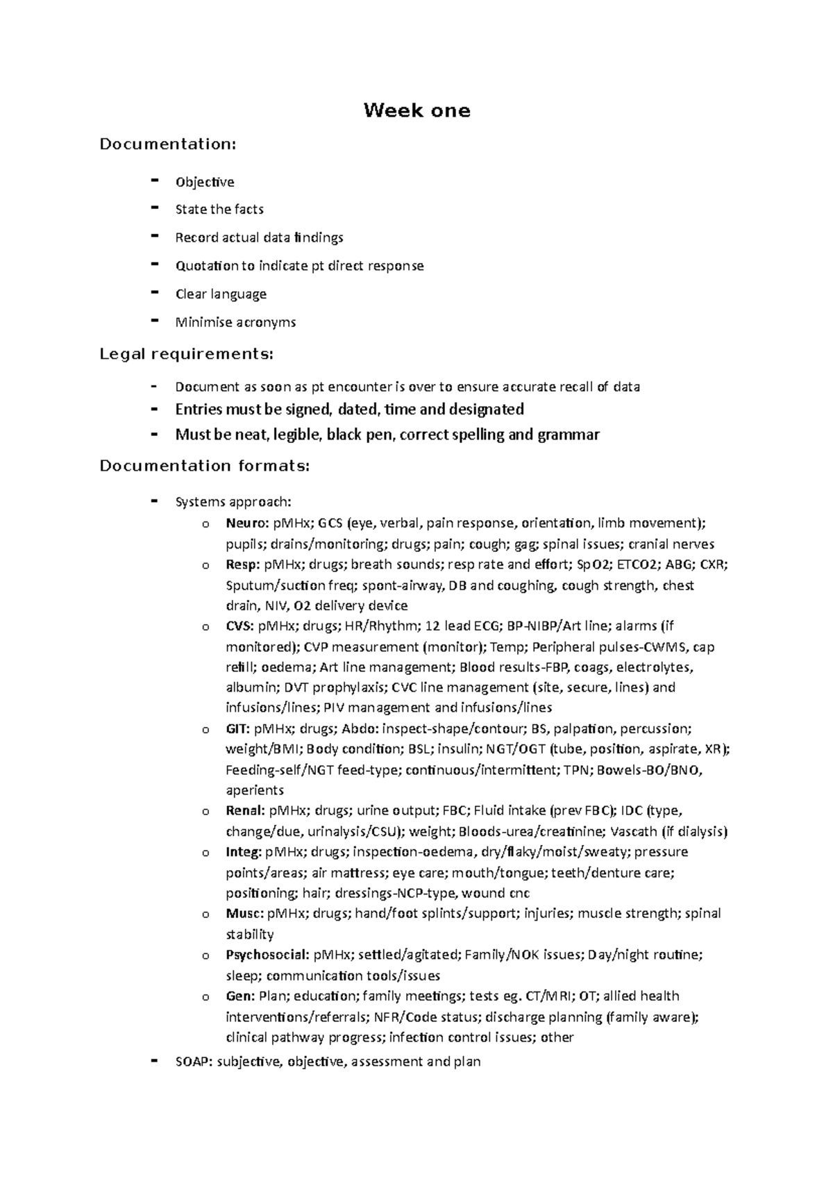Assessment 2 cheat sheet - Week one Documentation: - Objective - State ...