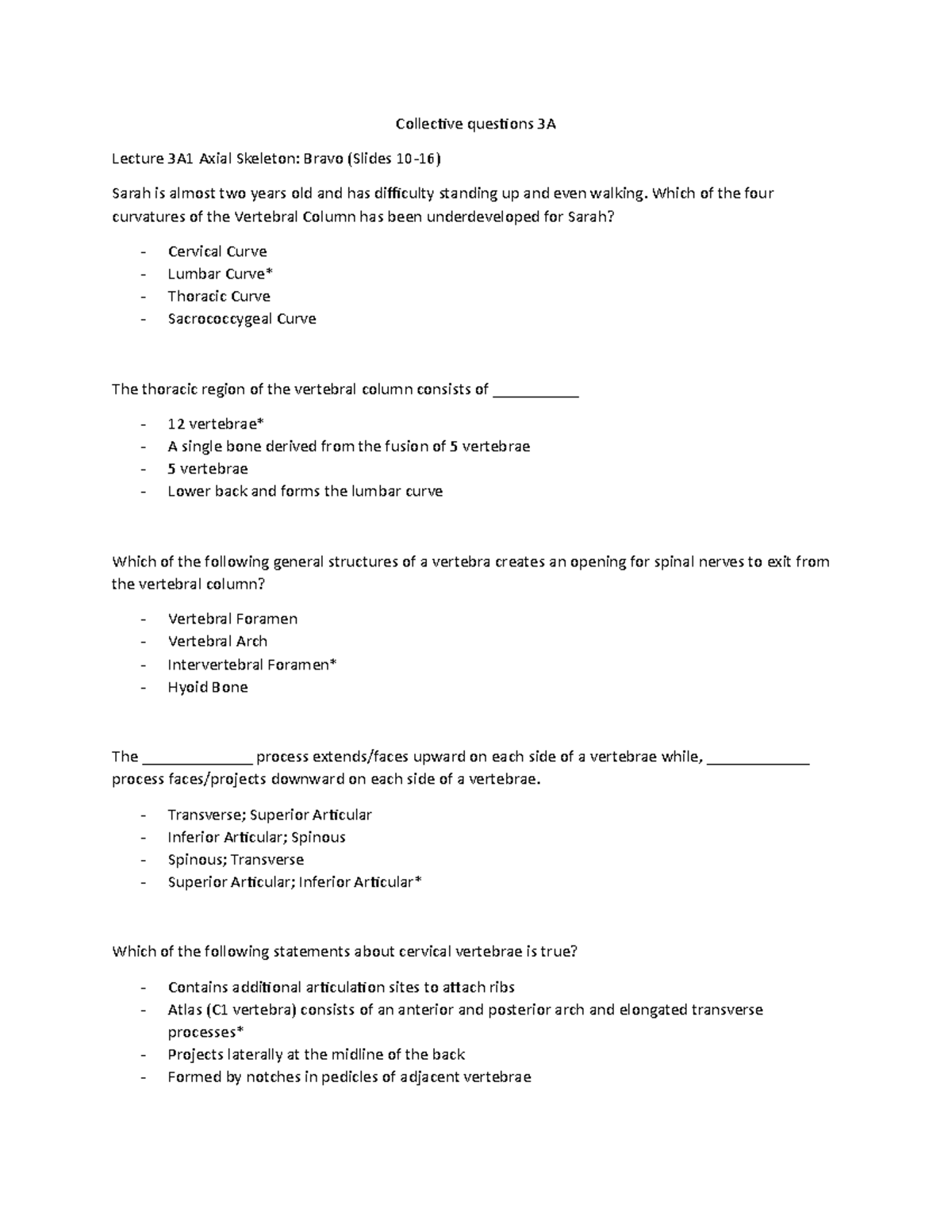 Collective Questions 3A- Axial Skeleton - HLSC1700 - Ontario Tech ...