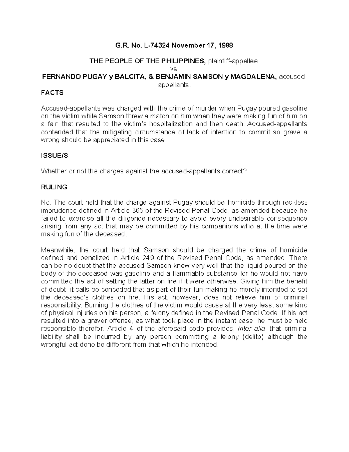 144. People v. Pugay, 167 SCRA 439 - G. No. L-74324 November 17, 1988 ...
