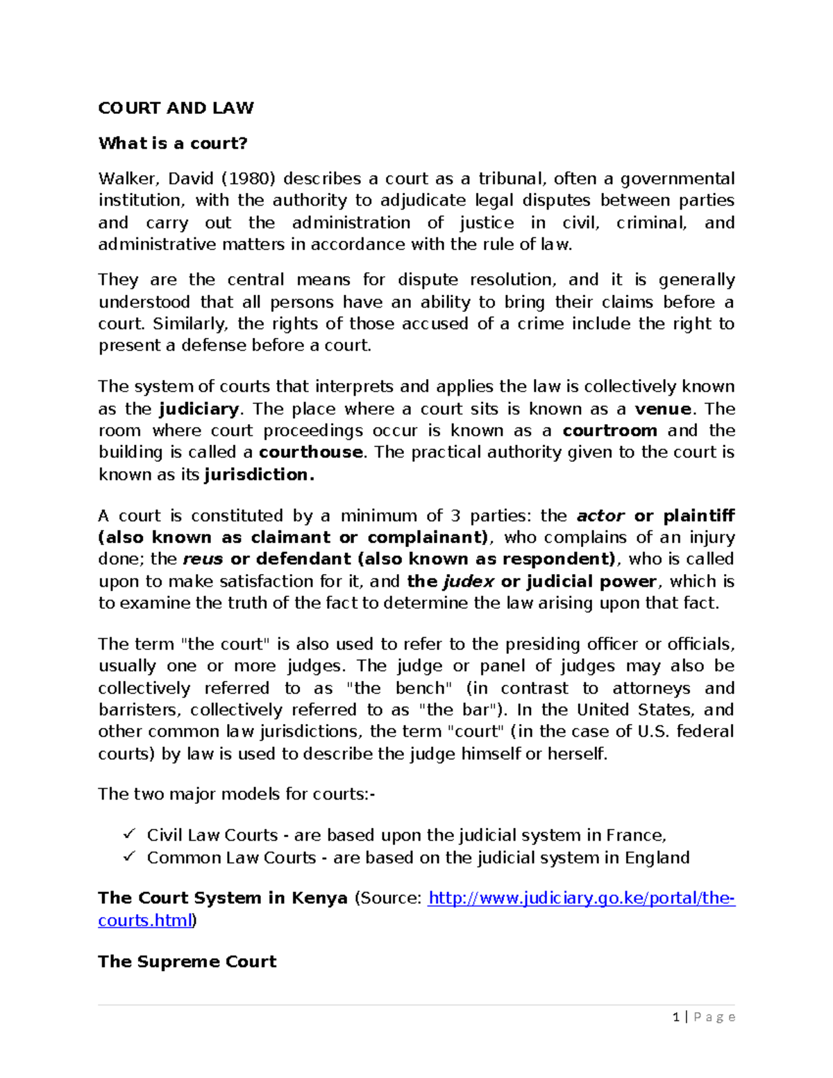 Court AND LAW - COURT AND LAW What is a court? Walker, David (1980 ...