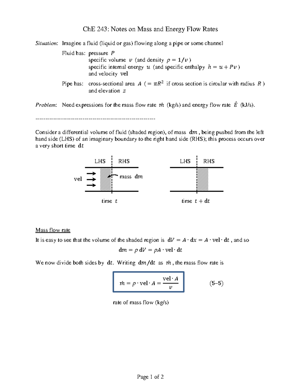 M-dot and e-dot-1 - asd - ChE 243: Notes on Mass and Energy Flow Rates ...
