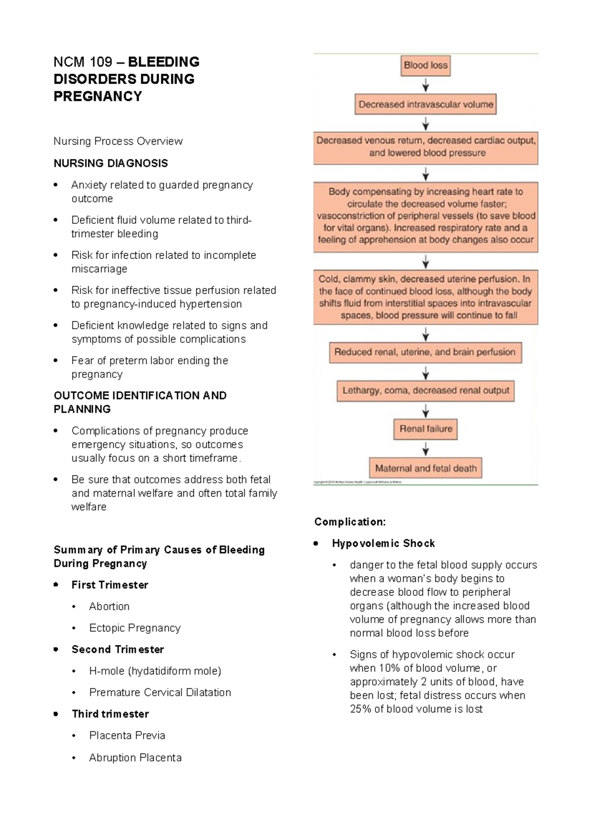 NCM 109 - lesson 1 - JJJ - NCM 109 – BLEEDING DISORDERS DURING PREGNANCY Nursing Process ...
