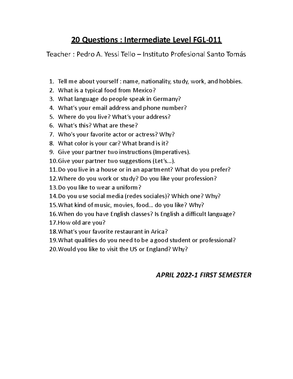 20 Questions - sdfsdf - 20 Questions : Intermediate Level FGL- Teacher ...