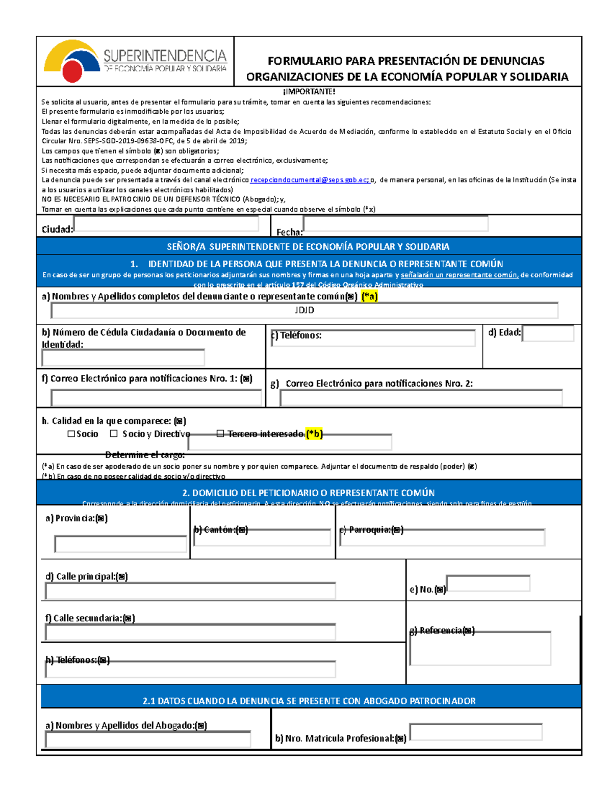 Formulario DE Denuncia Actualizado Junio 2020 - JDJD FORMULARIO PARA ...