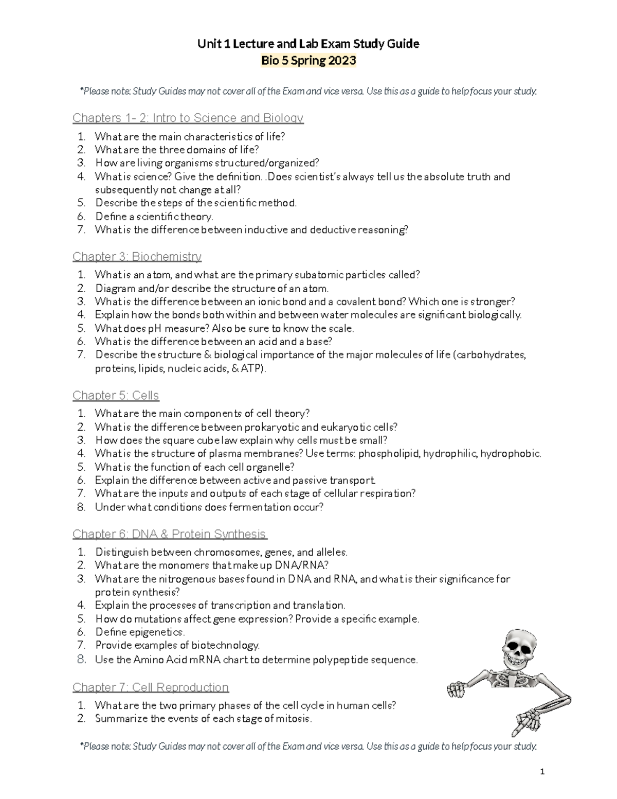 1.Study Guide Bio 5 Unit 1 Exams.Chapter Objectives.Spring 2023 - Unit ...