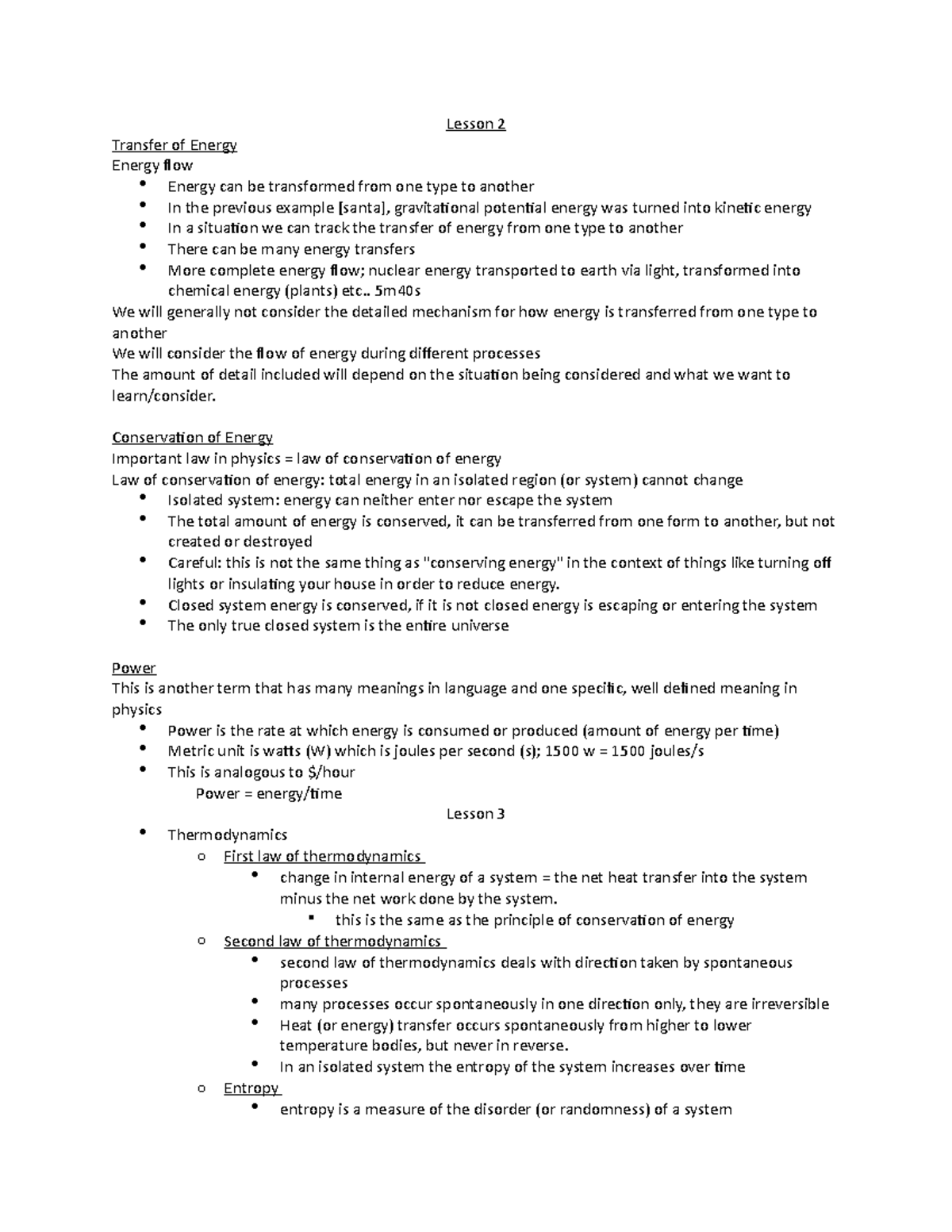 Phys lessons 2 and 3 - Lesson 2 Transfer of Energy Energy flow Energy ...