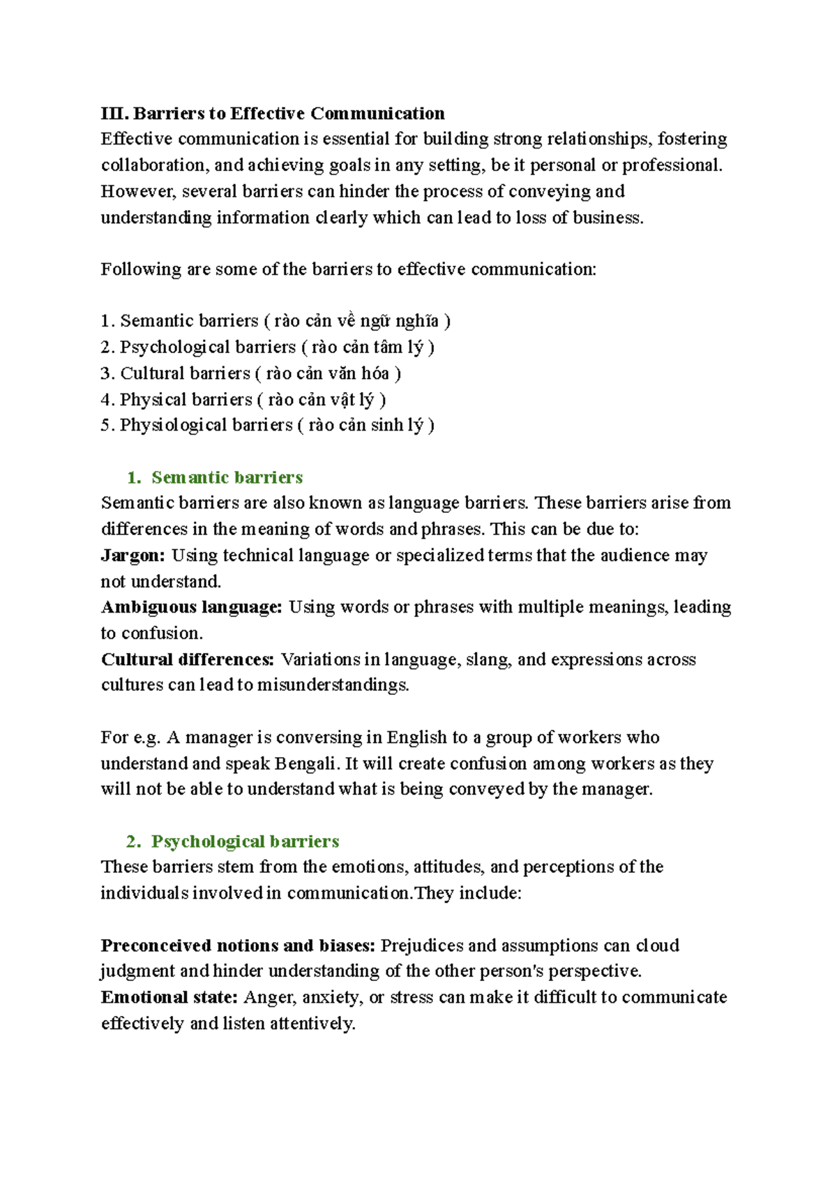 BCS2- Communication - III. Barriers to Effective Communication ...