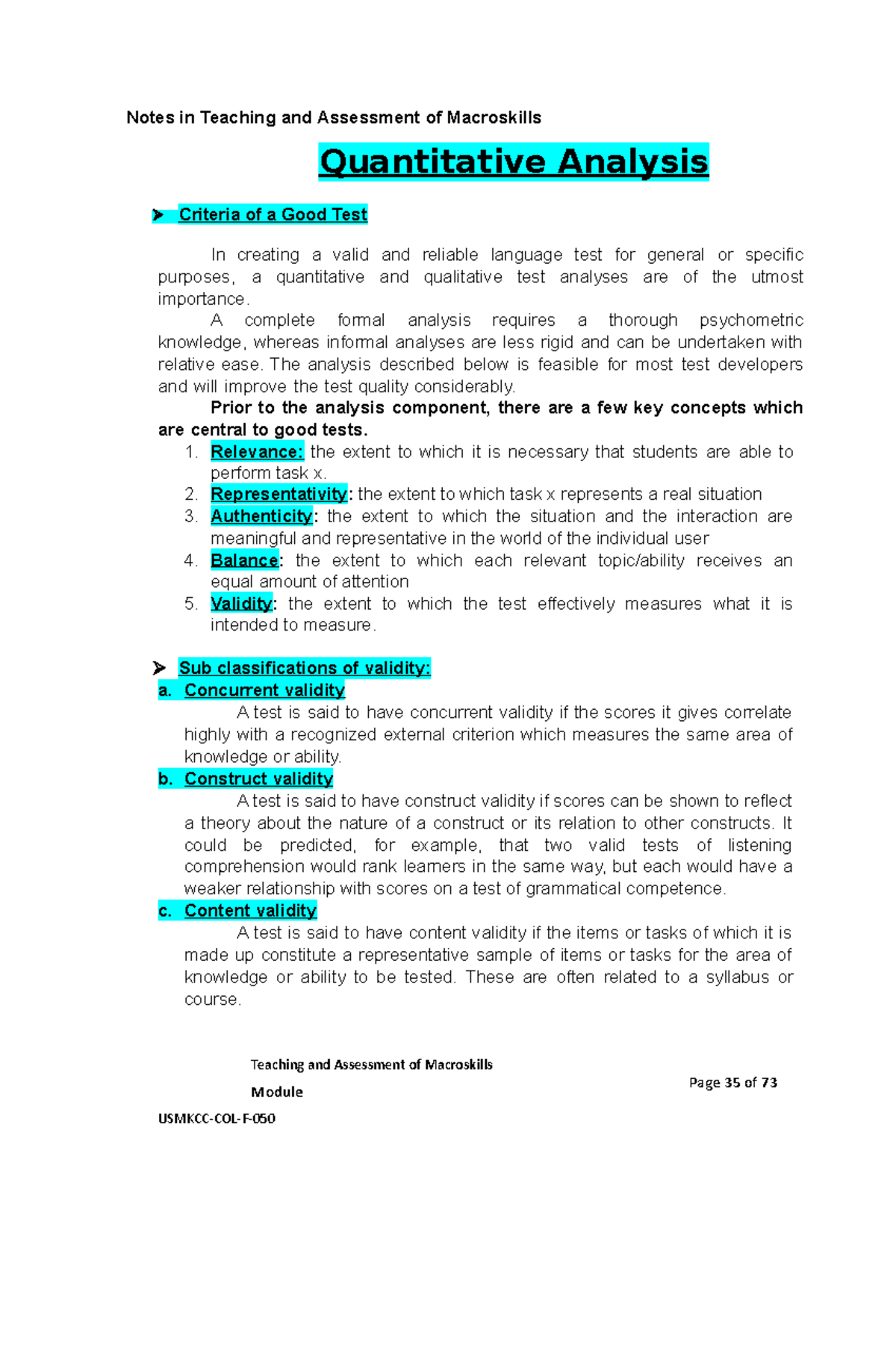 Quantitative Analysis - Notes in Teaching and Assessment of Macroskills ...