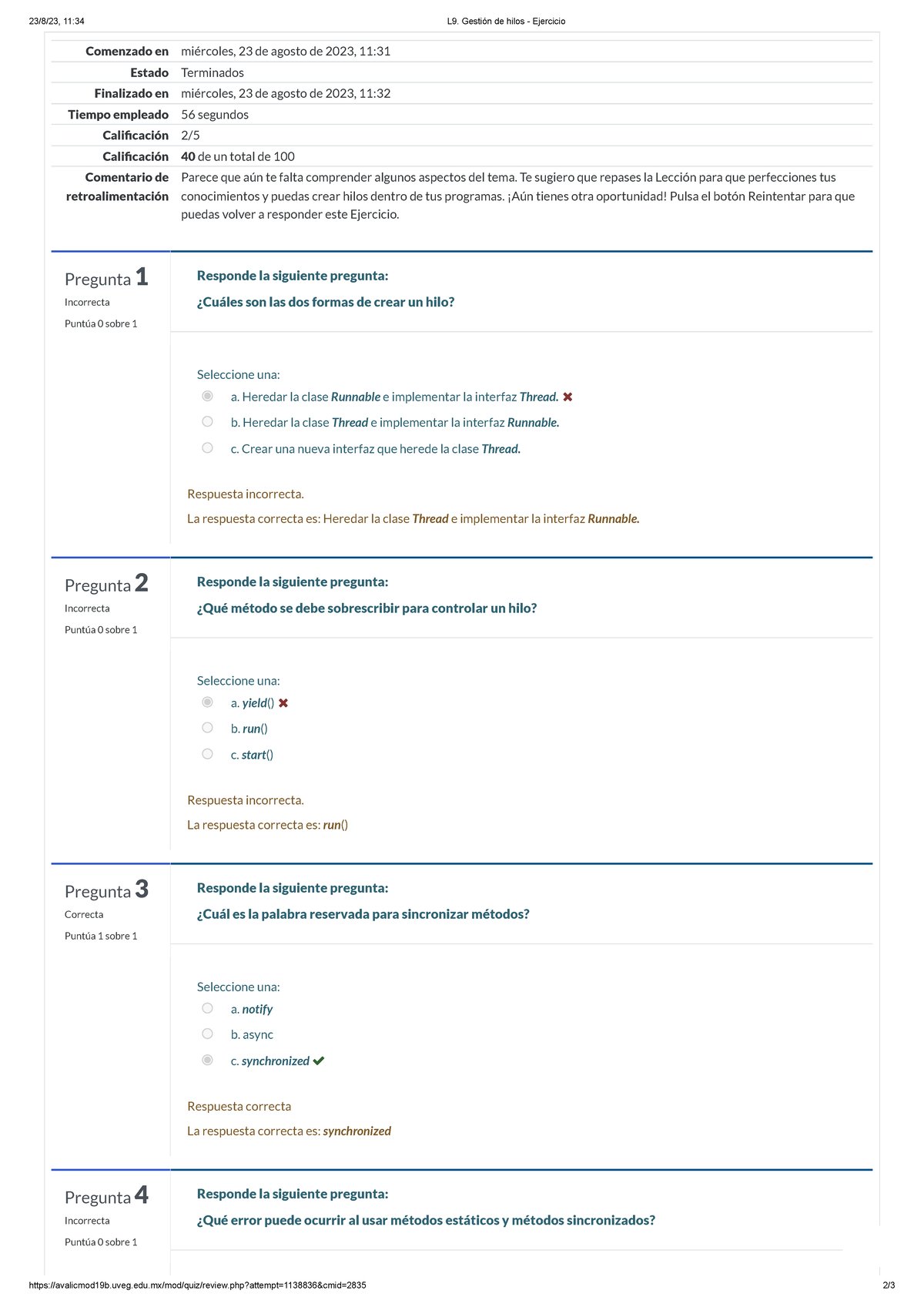 L9. Gestión de hilos - Ejercicio - 23/8/23, 11:34 L9. Gestión de hilos - Ejercicio - Studocu
