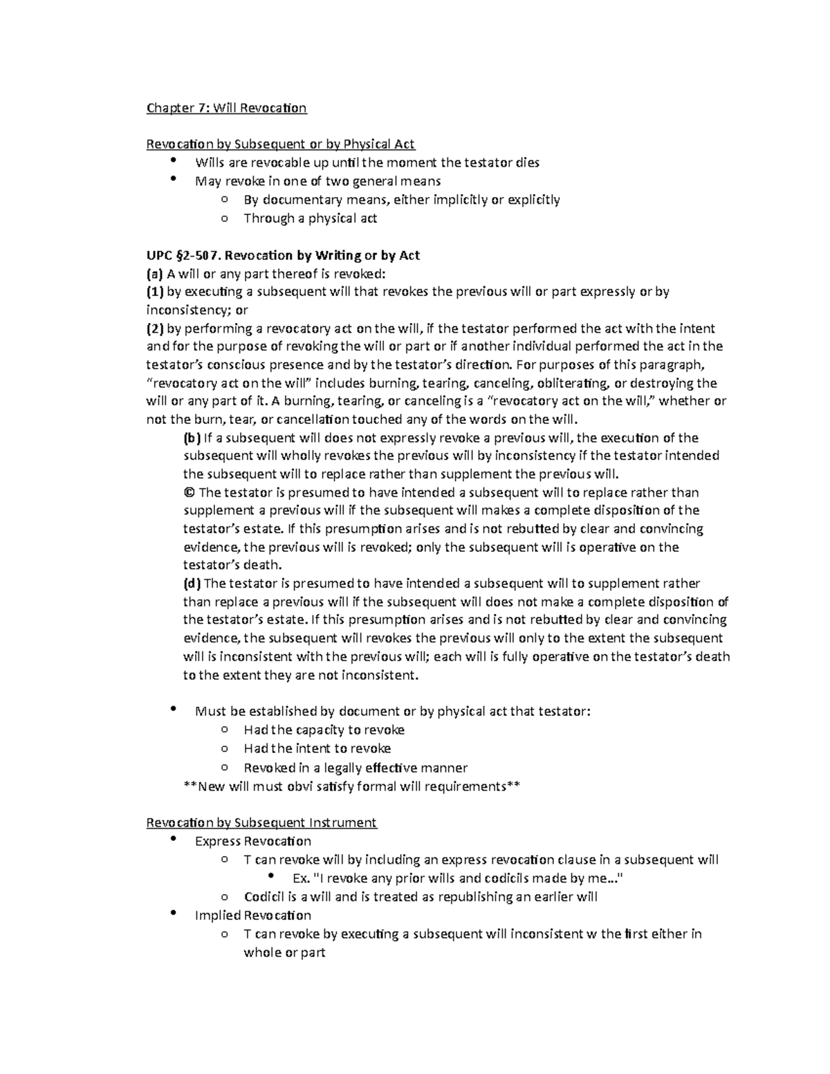 Trusts and Estates Will Revocation - Chapter 7: Will Revocation ...