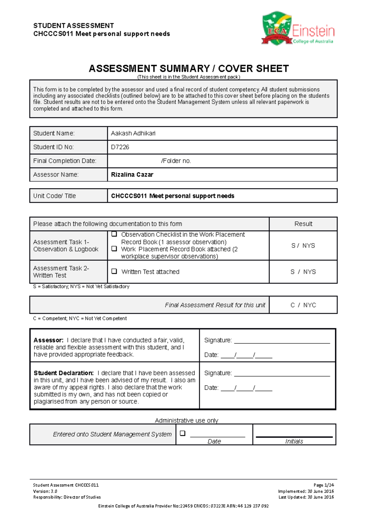 Assessment 10 Chcccs 011 Student Assessment. V3. 300616 copy ...