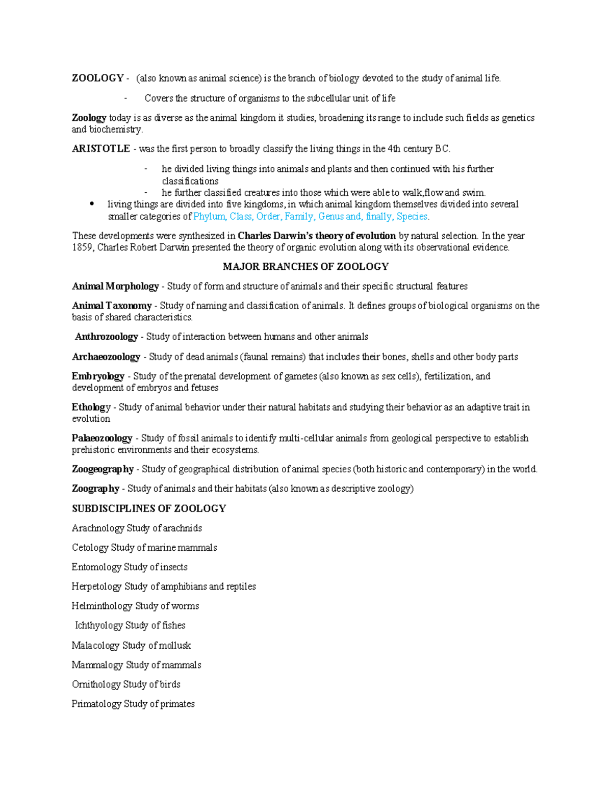 Zoology Notes - i hope this helps - ZOOLOGY - (also known as animal ...