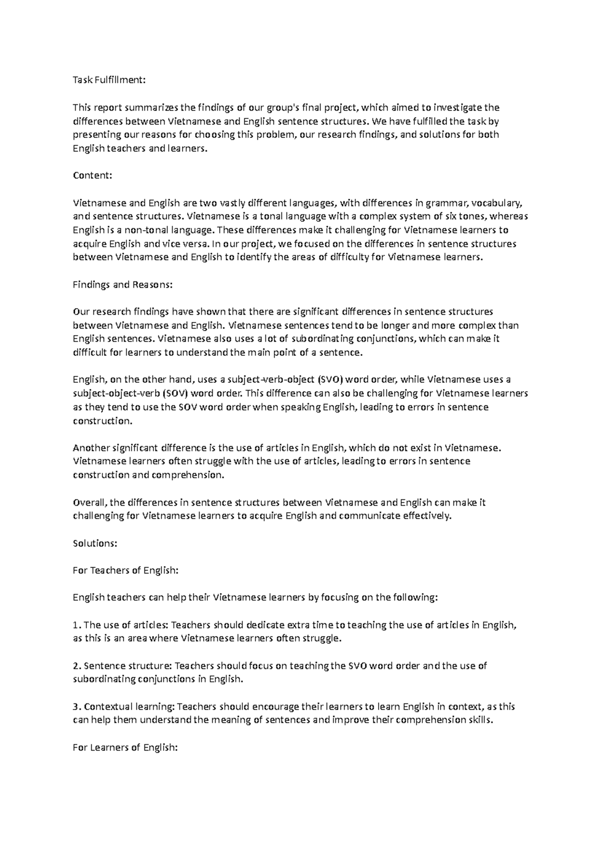 Đồ án - Good - Task Fulfillment: This report summarizes the findings of ...