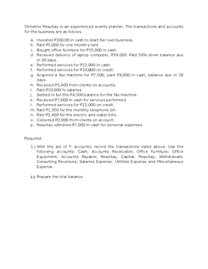 Exercise 2 Accounting Equation - Name: Date: Activity: Score: Activity ...