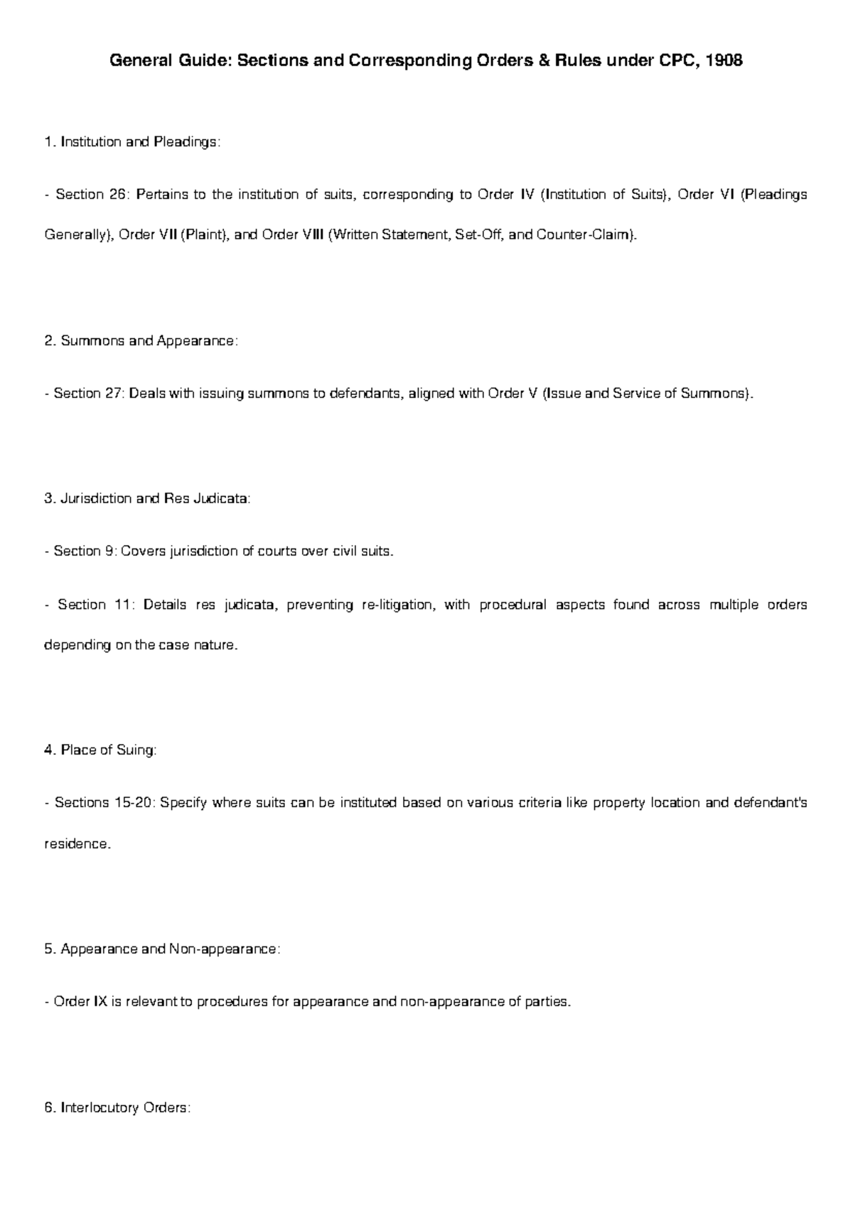 CPC Guide Sections and Orders v2 - General Guide: Sections and Corresponding Orders & Rules ...