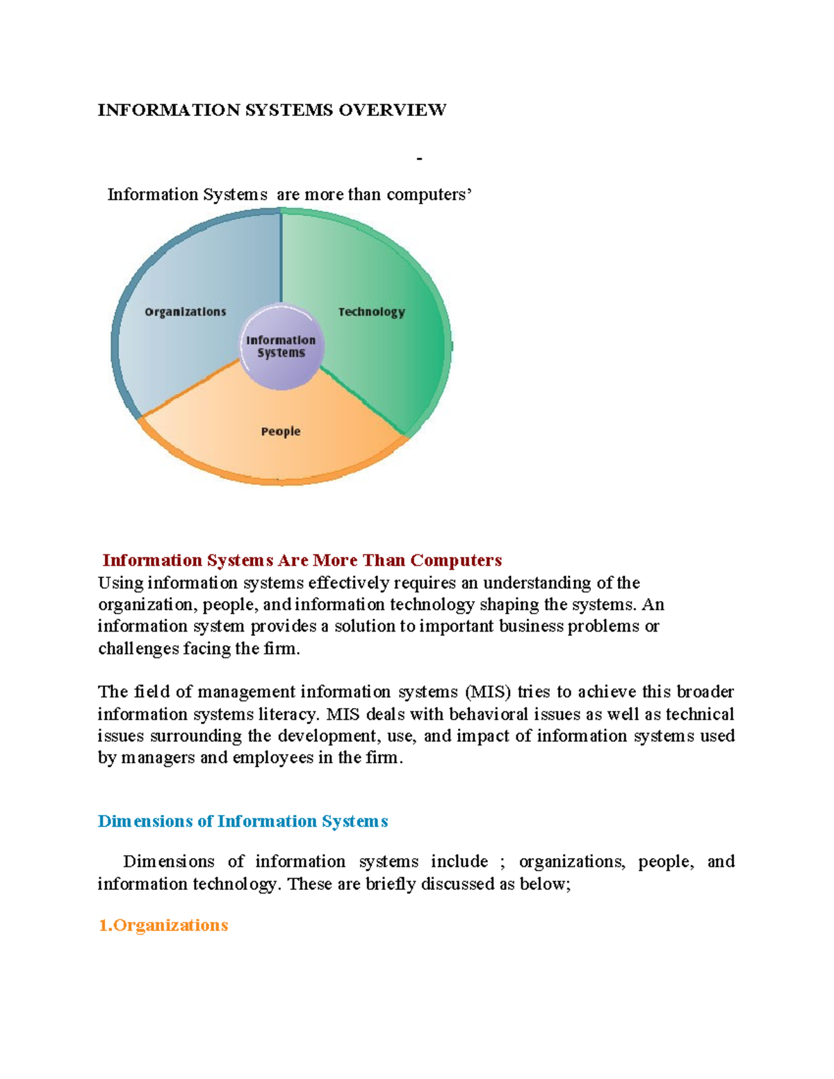 Dimensions of Information Systems - INFORMATION SYSTEMS OVERVIEW ...