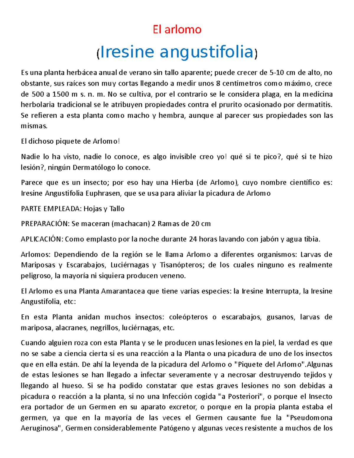 El arlomo investigacion de cisas - El arlomo (Iresine angustifolia) Es ...