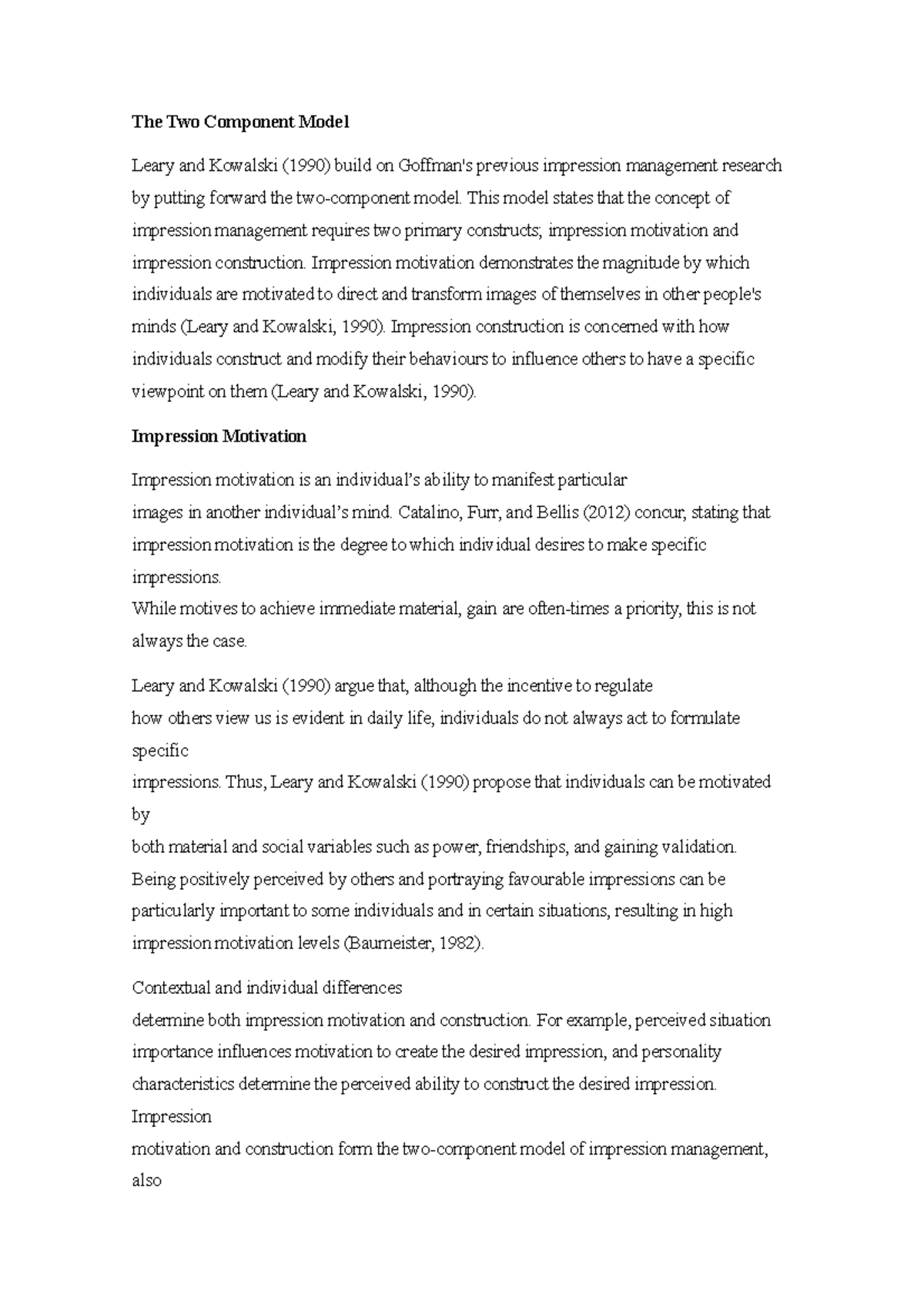 Impression Motivation notes - The Two Component Model Leary and ...