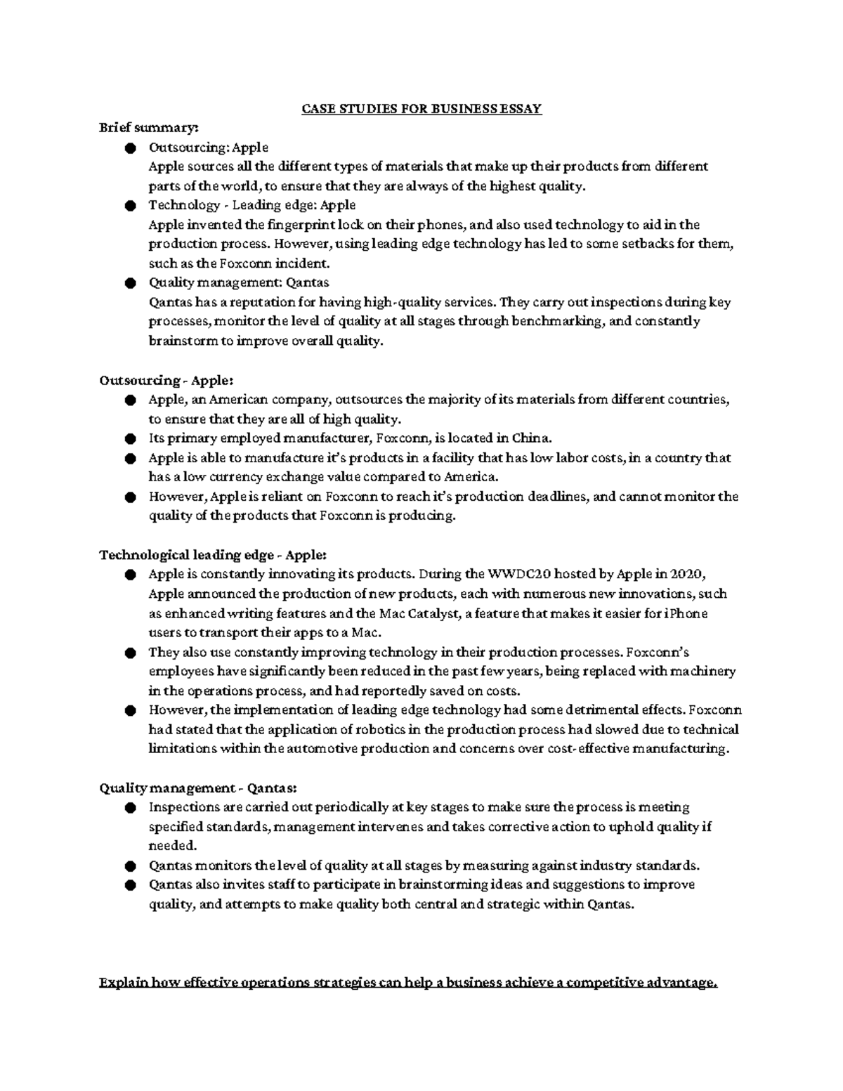 Business Studies Assignment 2 Essay Practice - CASE STUDIES FOR ...
