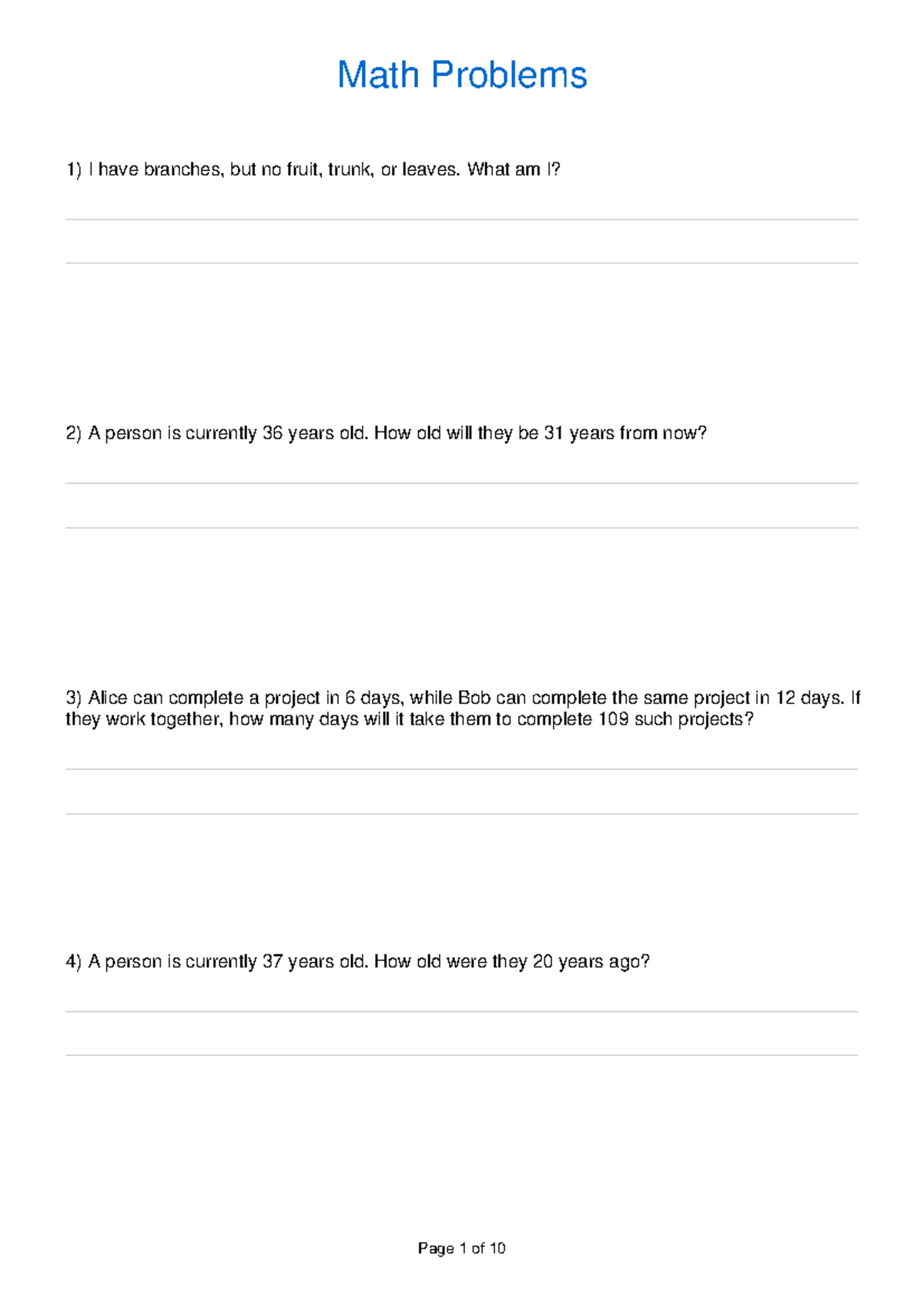 MATH 101 Opertions (29) - I have branches, but no fruit, trunk, or ...