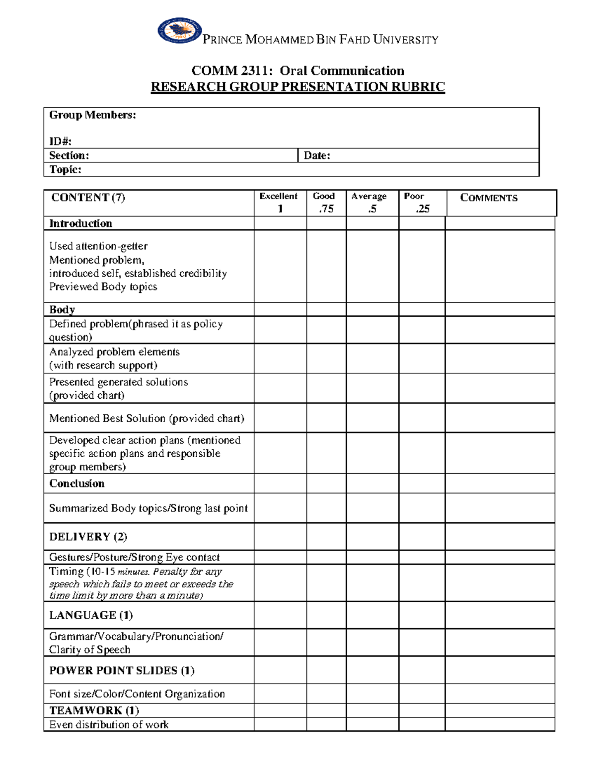 A4 Group Research Rubric 2 - PRINCE MOHAMMED BIN FAHD UNIVERSITY COMM ...
