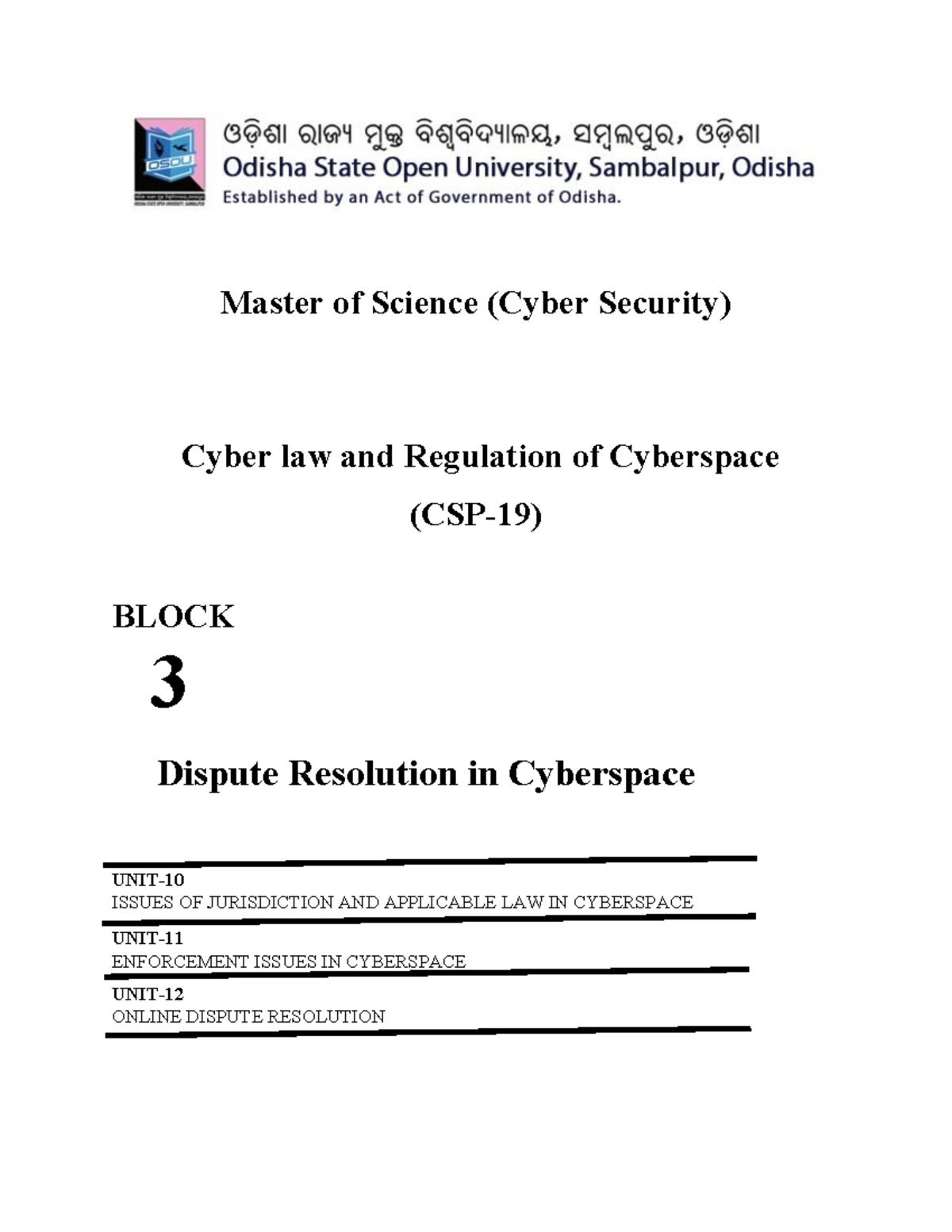 Cyber law block 03 - IT law - Master of Science (Cyber Security) Cyber ...