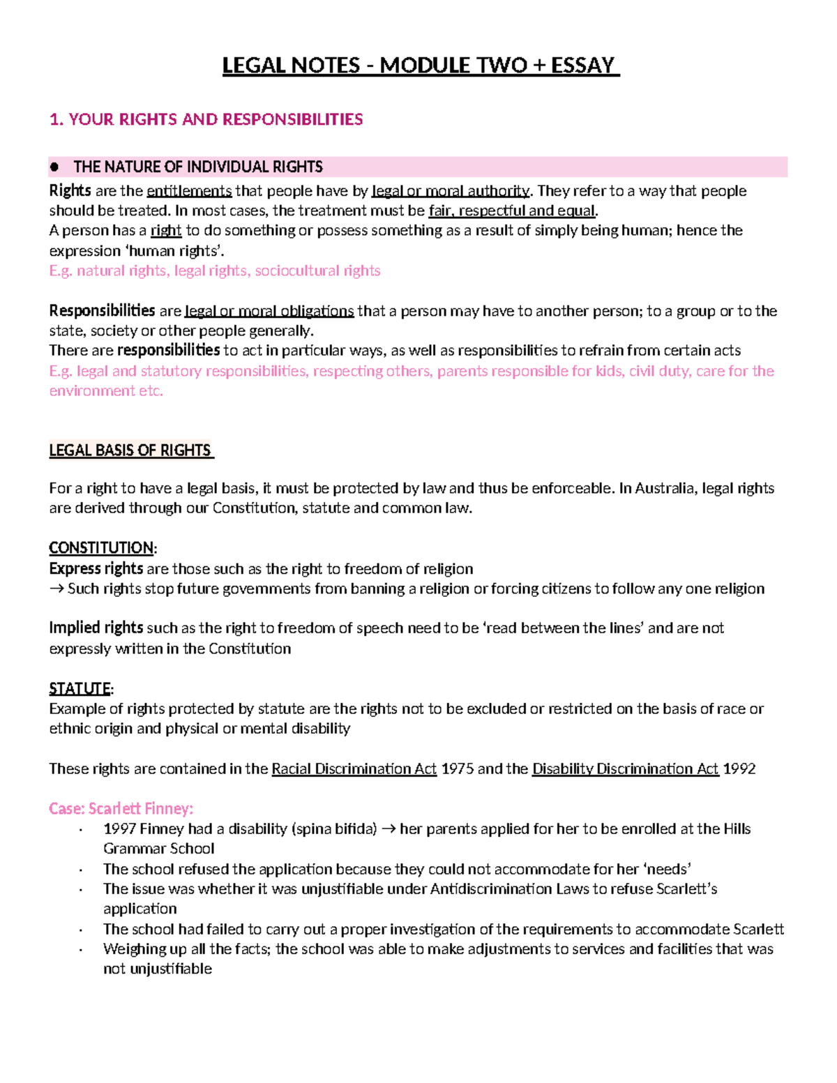 Exam notes - Can also be found on ace - LEGAL NOTES - MODULE TWO ...