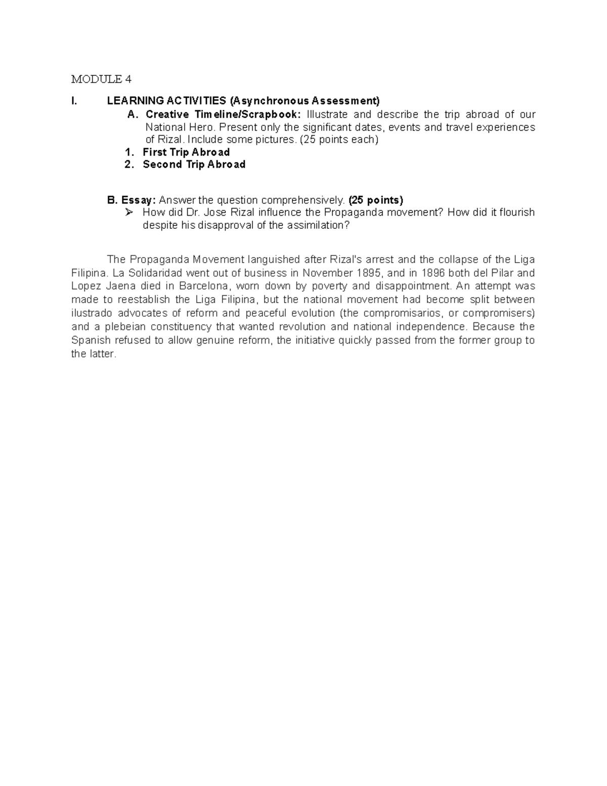 Module 4 - learning activities - MODULE 4 I. LEARNING ACTIVITIES ...