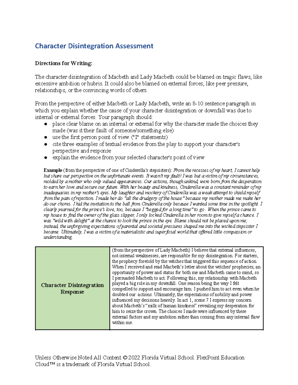 Character disintegration rubric - Character Disintegration Assessment ...