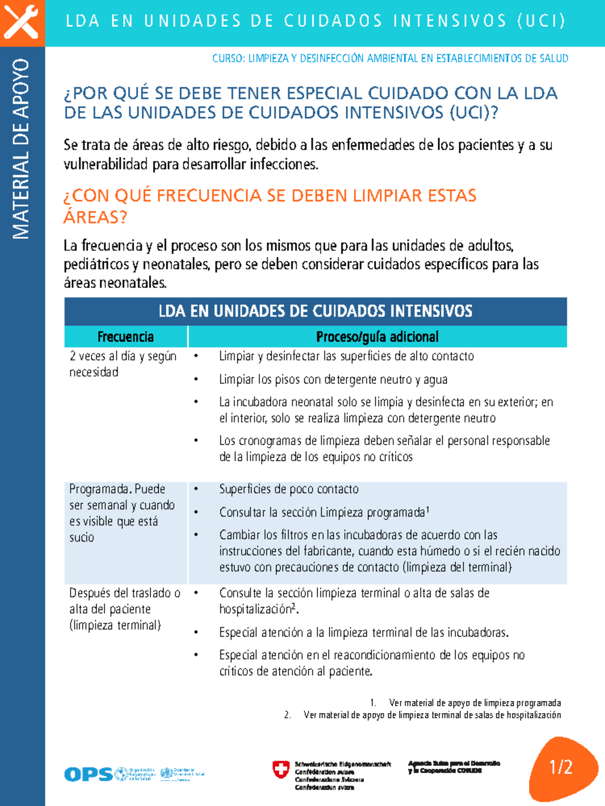6.5 LDA en Unidades de Cuidados Intensivos (UCI) - MATERIAL DE APOYO CURSO: LIMPIEZA Y ...